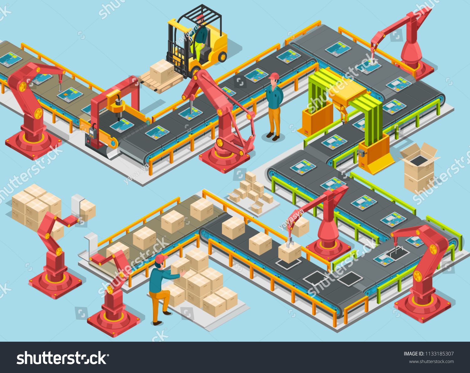 Automatic Factory Conveyor Line Robotic Arms Stock Illustration 1133185307 Automatic Factory Conveyor Line Robotic Arms Stock Illustration 1133185307
