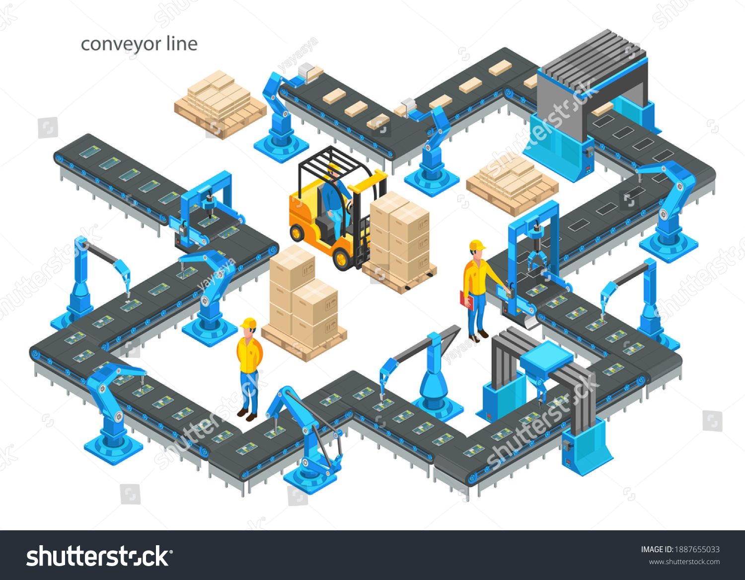 Automatic Factory Conveyor Line Robotic Arms Stock Illustration ... Automatic Factory Conveyor Line Robotic Arms Stock Illustration ...