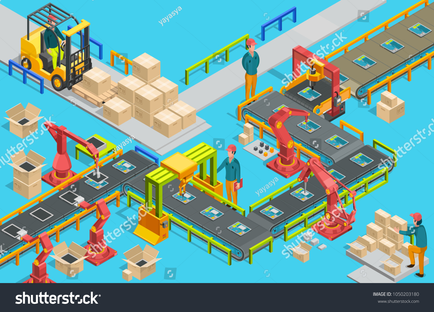 Automatic Factory Conveyor Line Robotic Arms: Stockillustration 1050203180 Automatic Factory Conveyor Line Robotic Arms: Stockillustration 1050203180