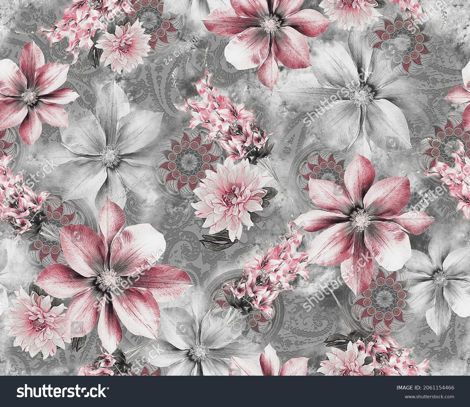 Beautiful Flower Pattern Floral Seamless Digital Stock Illustration 2061154466 Shutterstock
