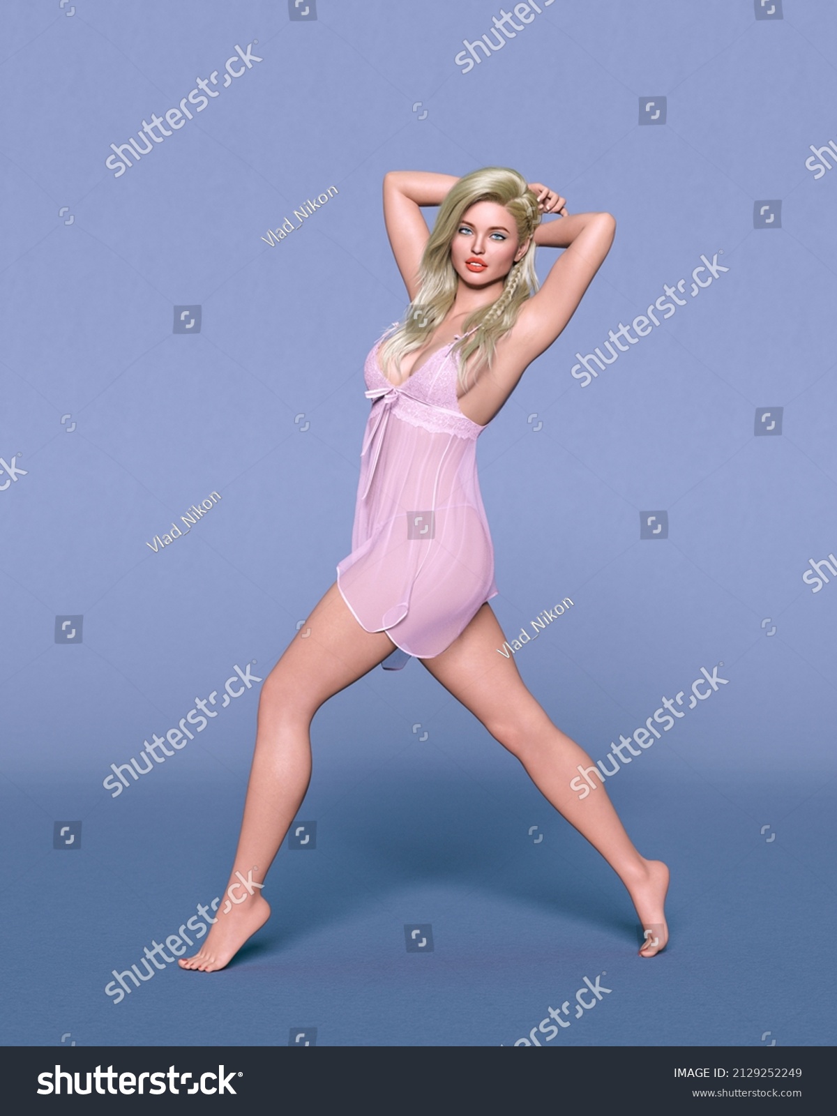 Beautiful Sexy Woman Pink Lace Lingerieintimate Stock Illustration