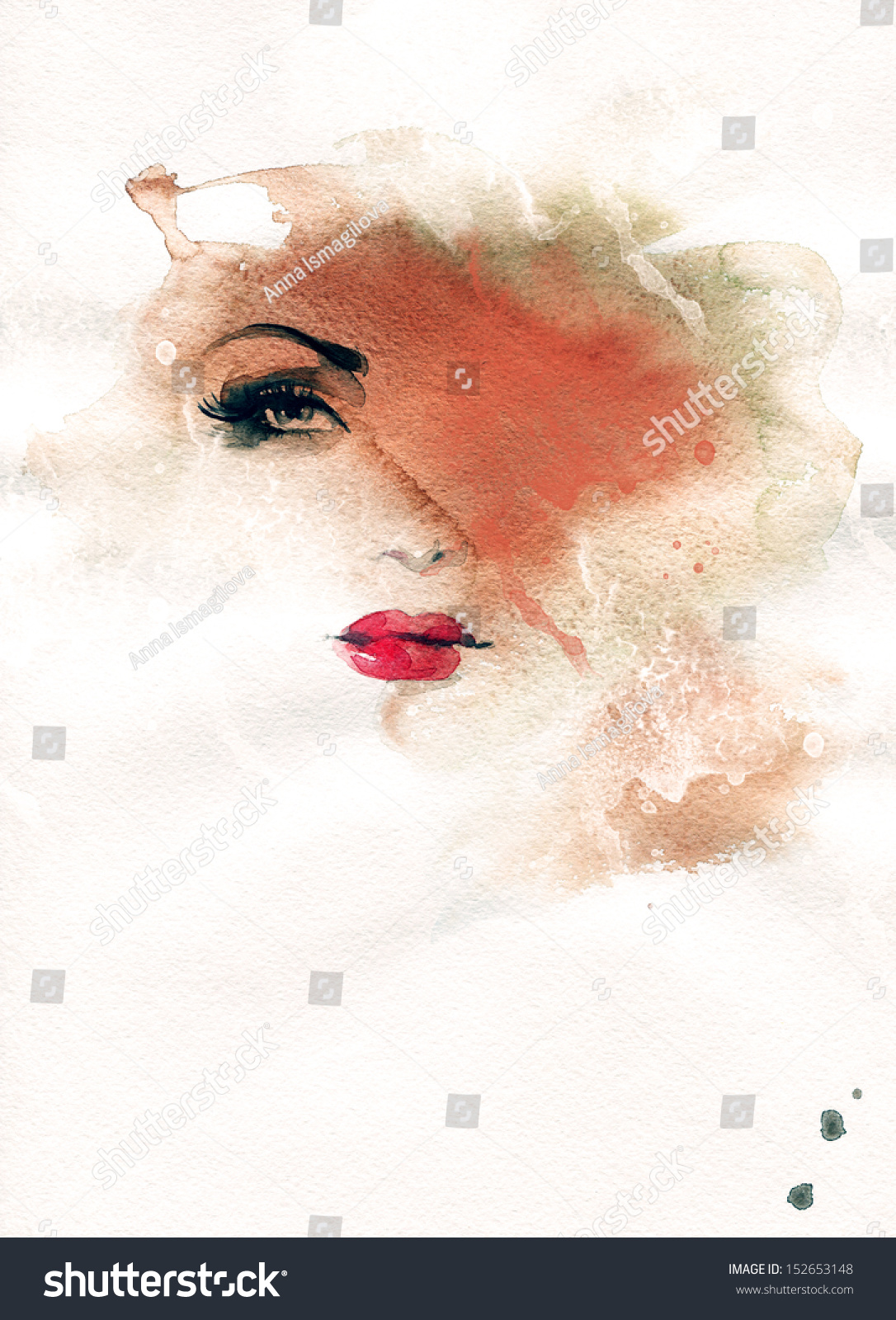 Beautiful Woman Face Watercolor Illustration Stock Illustration