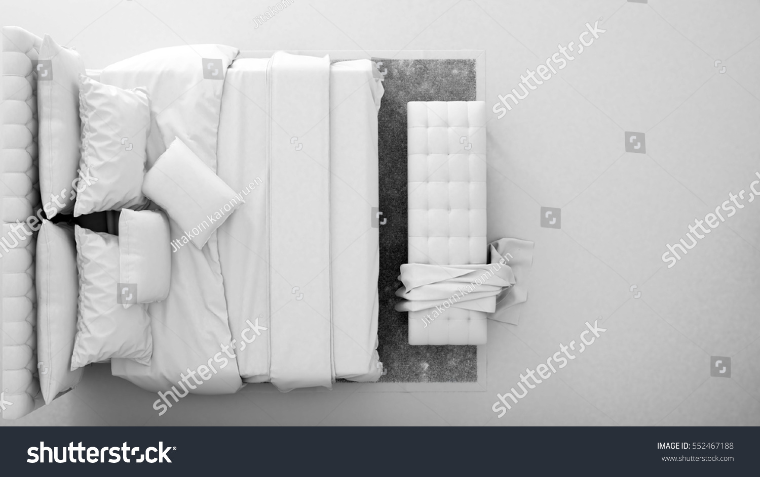 Bed Top Plan White Background 3d Stock Illustration 552467188