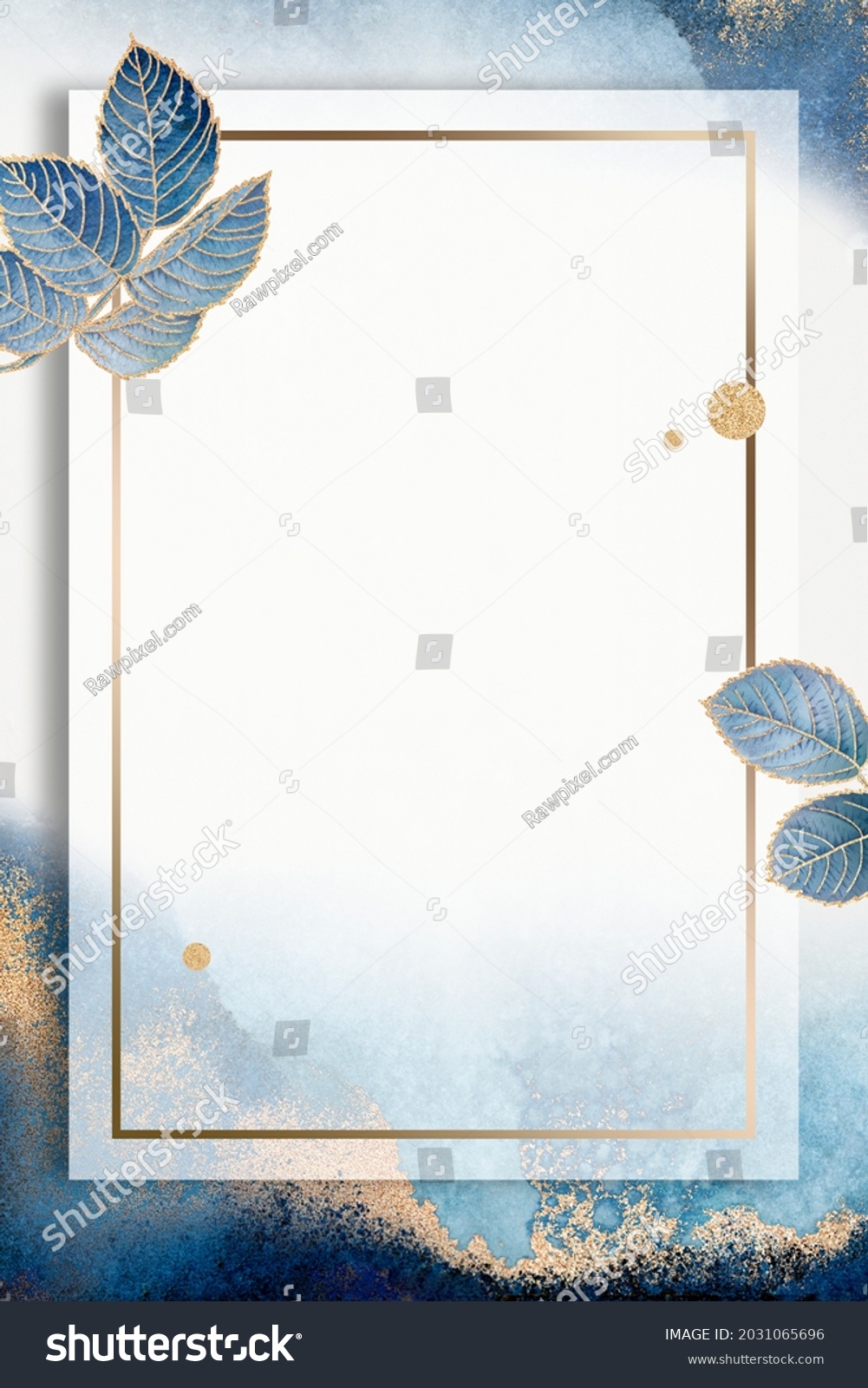 Blank Leafy Golden Rectangle Frame Vector Stock Illustration 2031065696