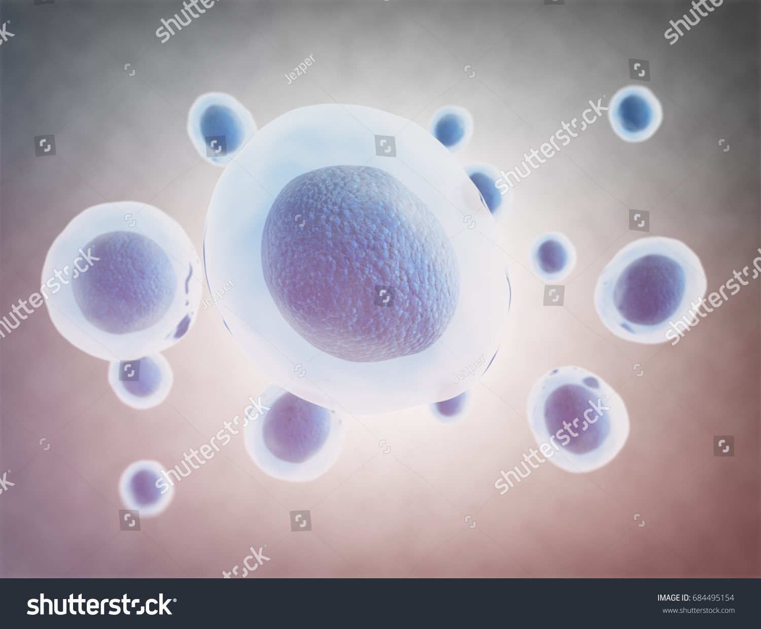 Blue Cells Under Microscope 3d Render Stock Illustration 684495154