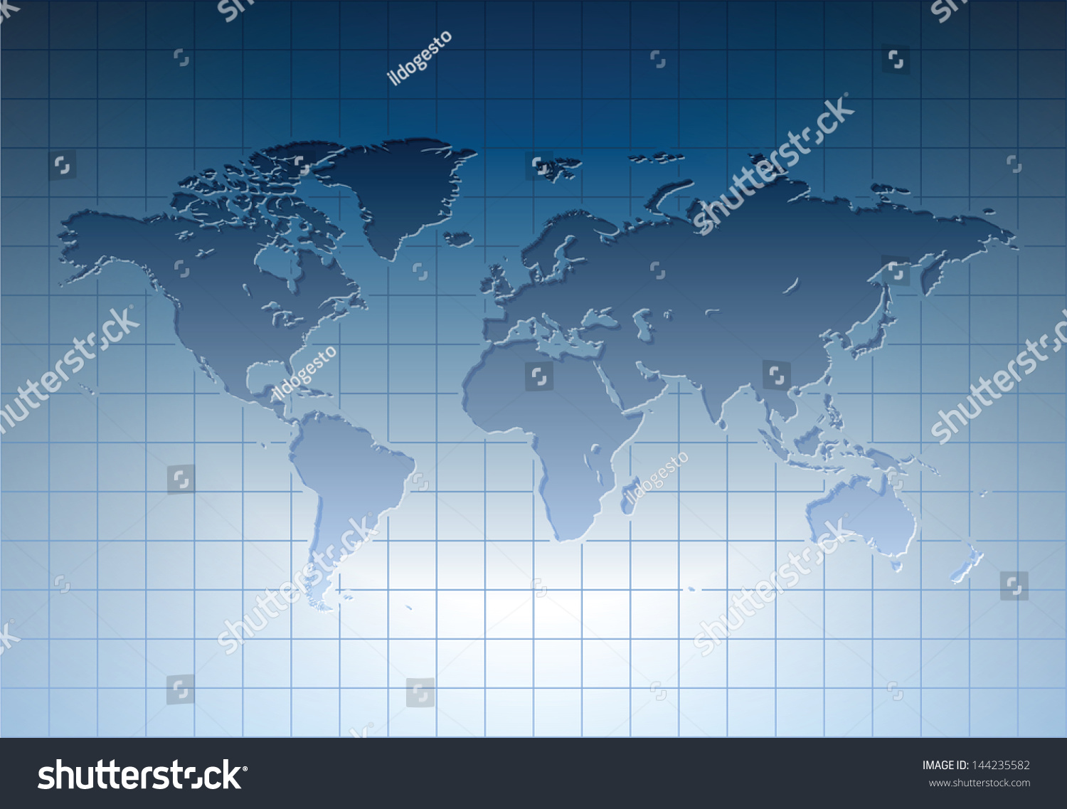 Blue World Map Raster Version Vector Stock Illustration 144235582 ...