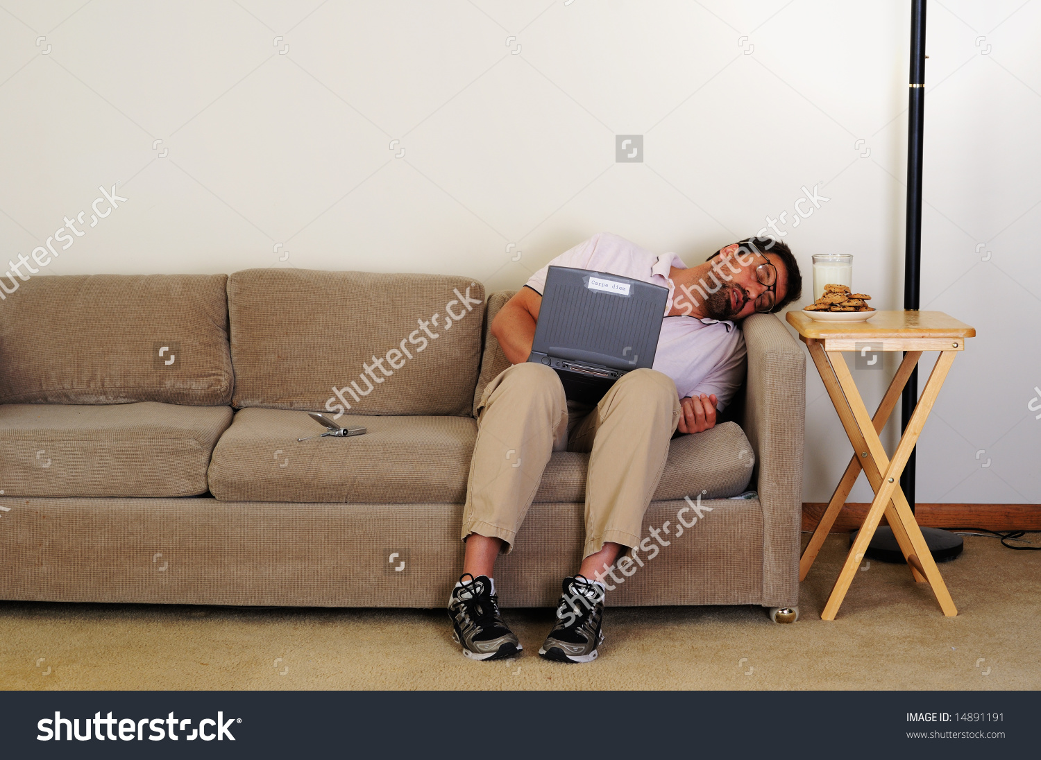 Boring Computer Nerd Falls Asleep On Stock Photo (Edit Now) 14891191