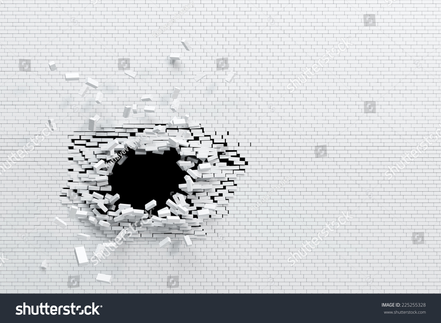 Breaking Brick Wall High Resolution 3d Stock Illustration 225255328
