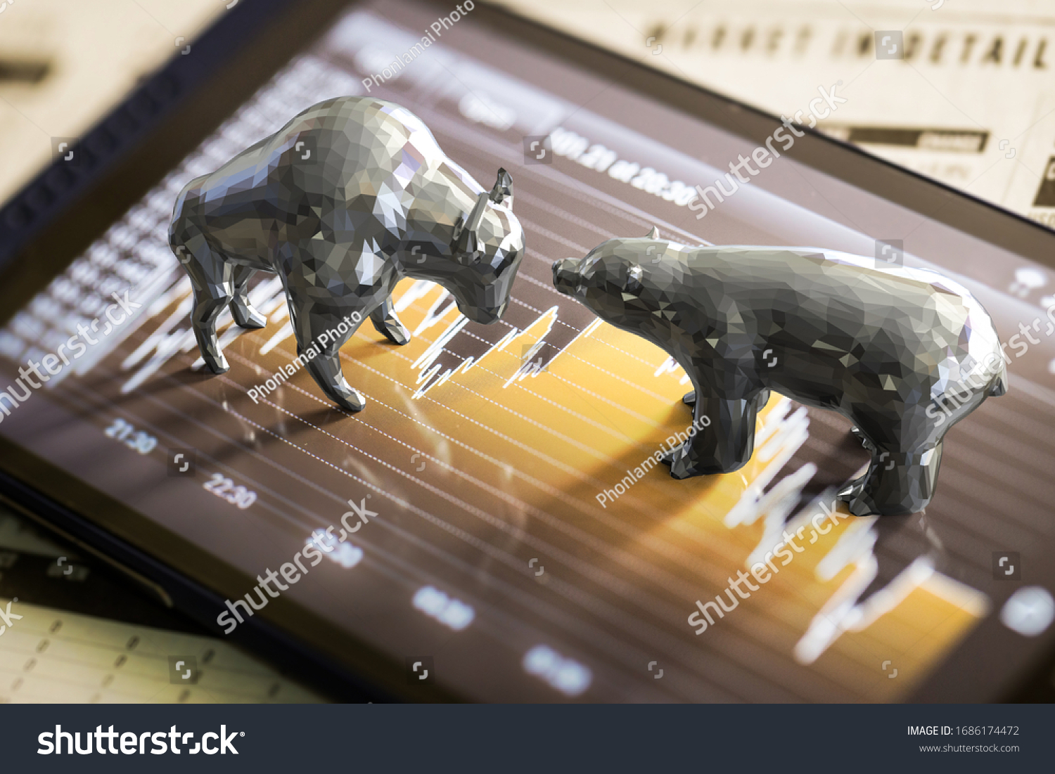Bull Bear Economy Concept 3d Rendering Stock Illustration 1686174472