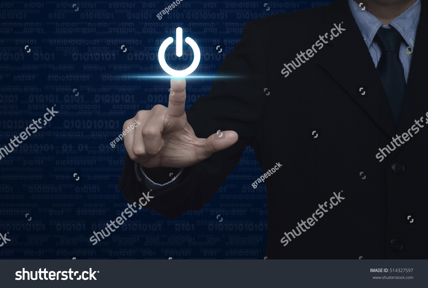 Businessman Pressing Power Button Over Computer Stock Photo (Edit Now ...