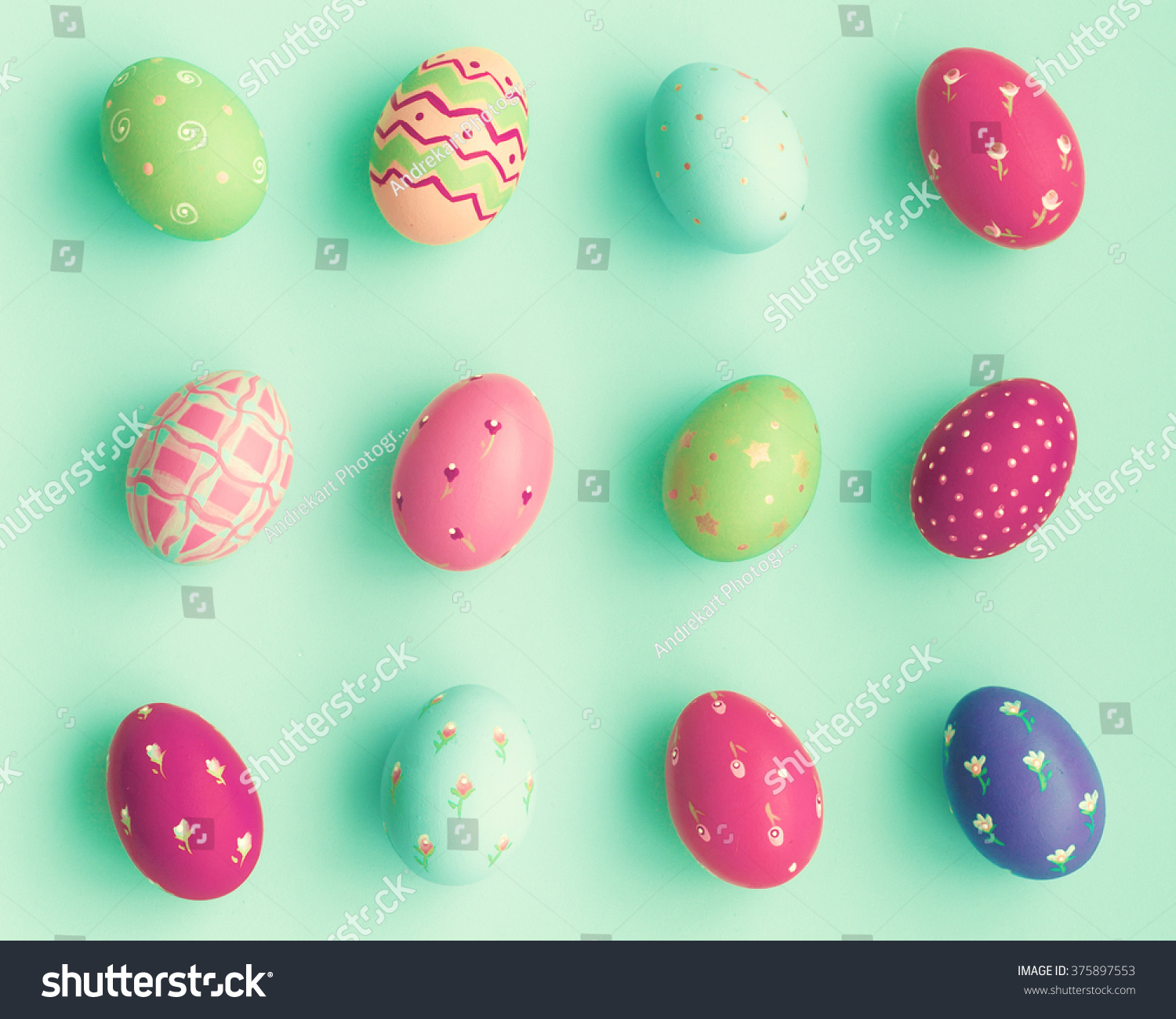 Candy Color Easter Eggs Over Mint Stock Photo (Edit Now) 375897553
