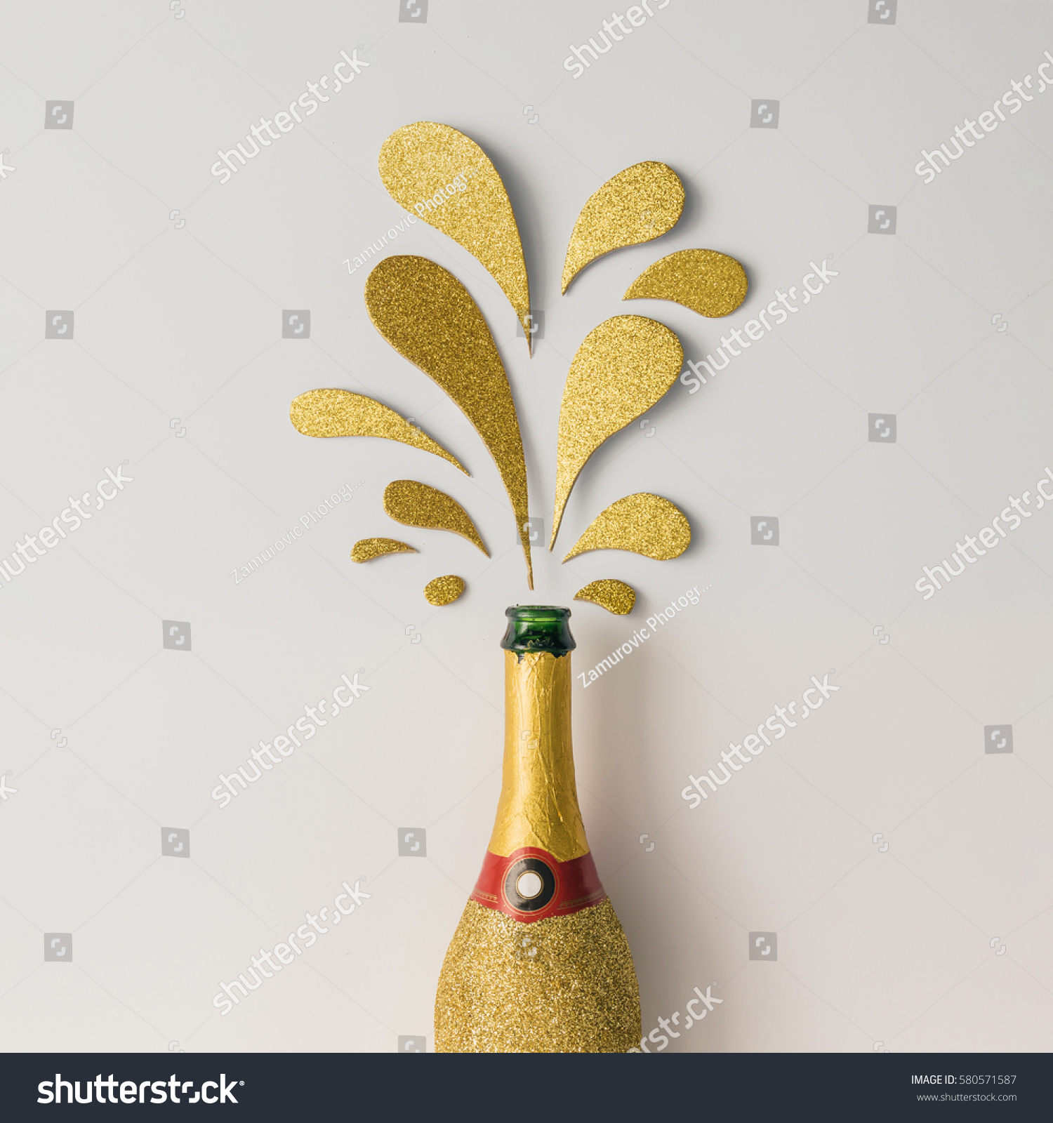 Champagne Bottle Golden Glittering Splashes On Stock Photo 580571587 ... Champagne Bottle Golden Glittering Splashes On Stock Photo 580571587 ...
