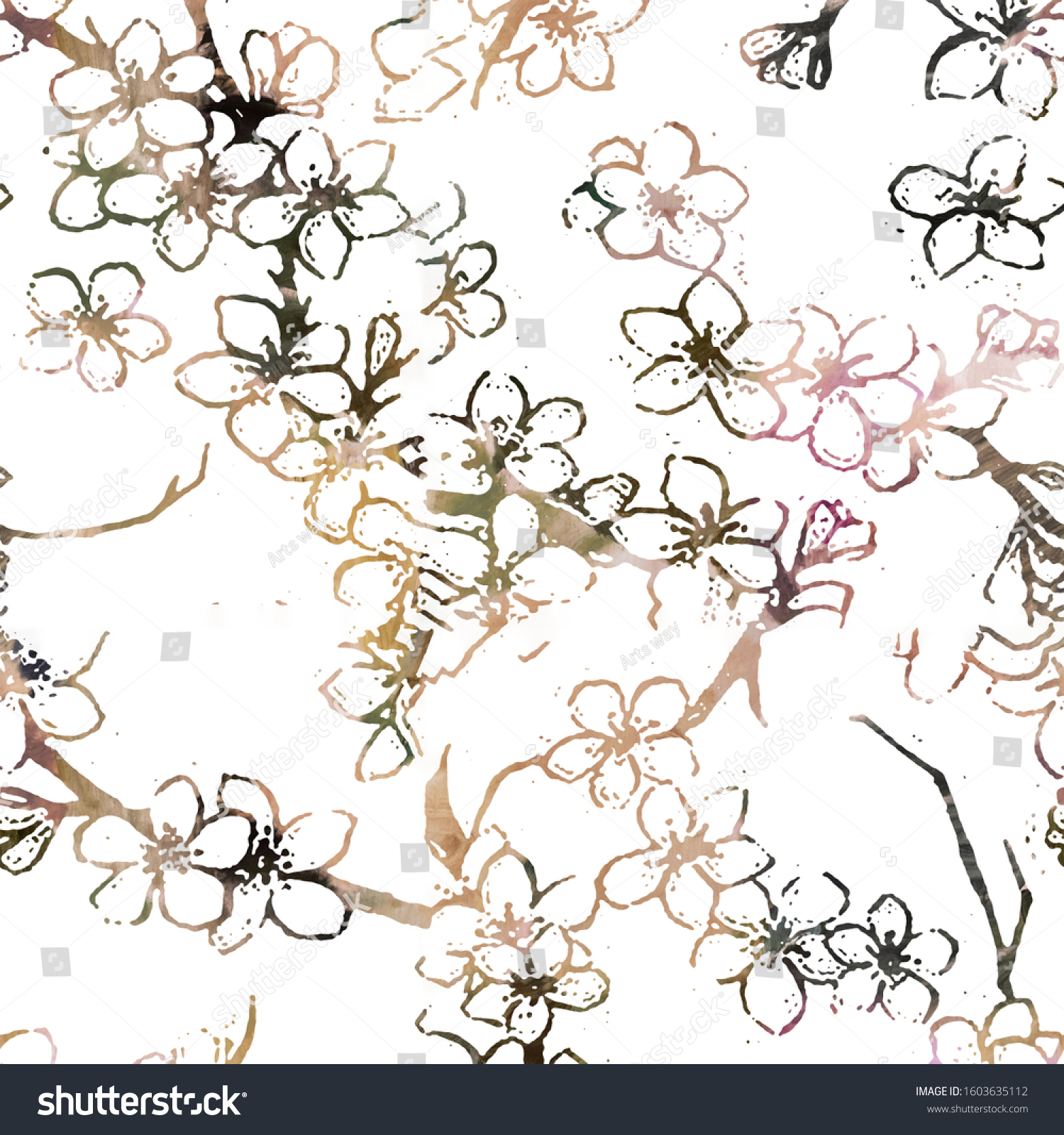 Cherry Blossom Repeat Pattern Texture Background 스톡 일러스트 1603635112 ...