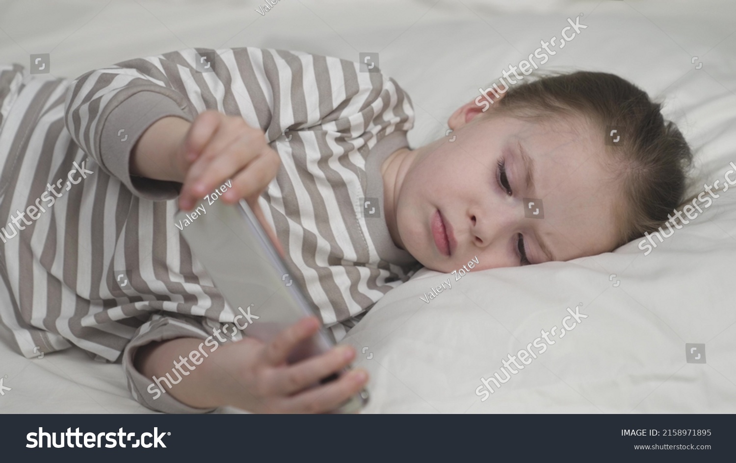 Child Uses Smartphone Education Concentrated Preschooler Stock Photo ...