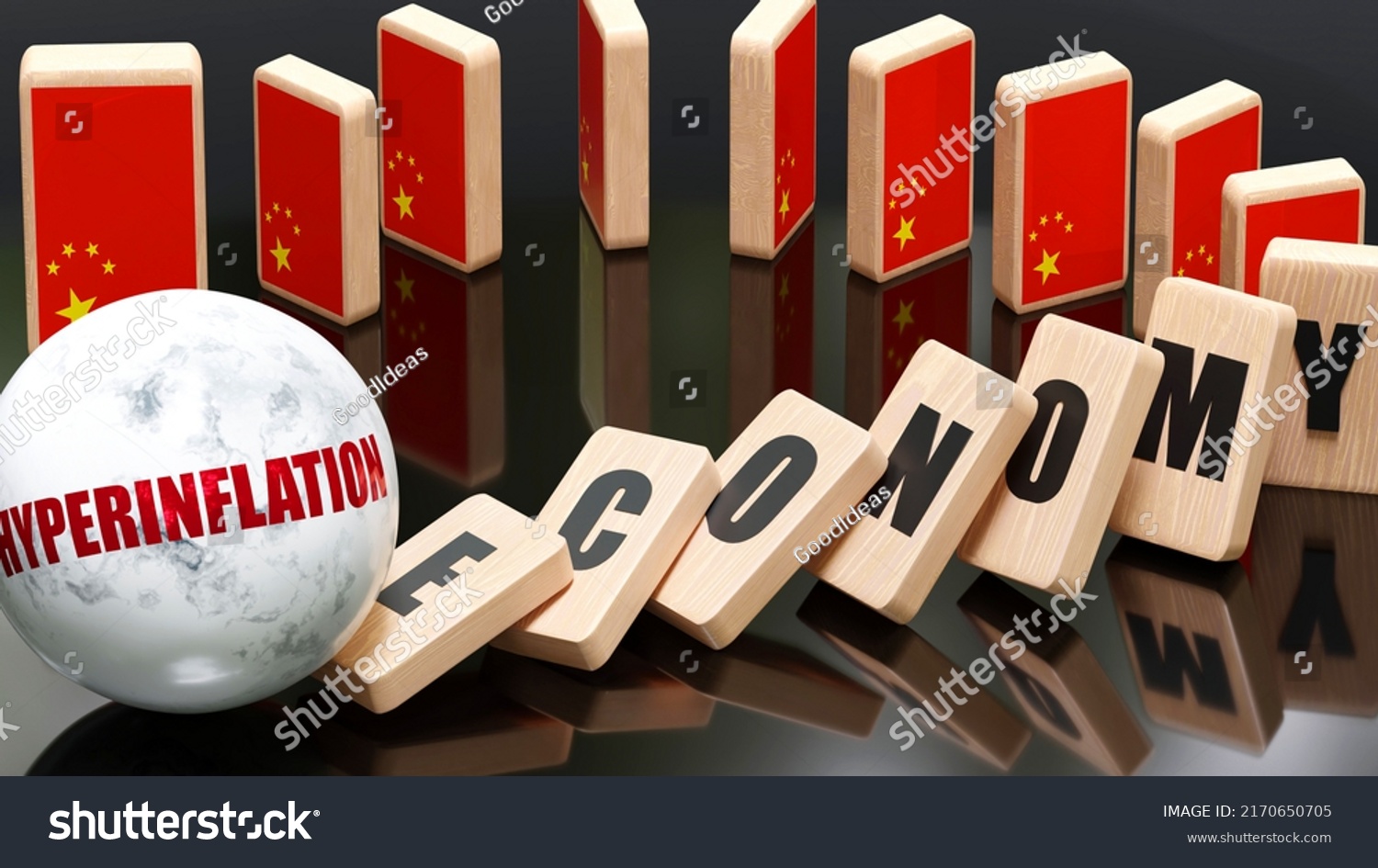 China Hyperinflation Economy Domino Effect Chain Stock Illustration