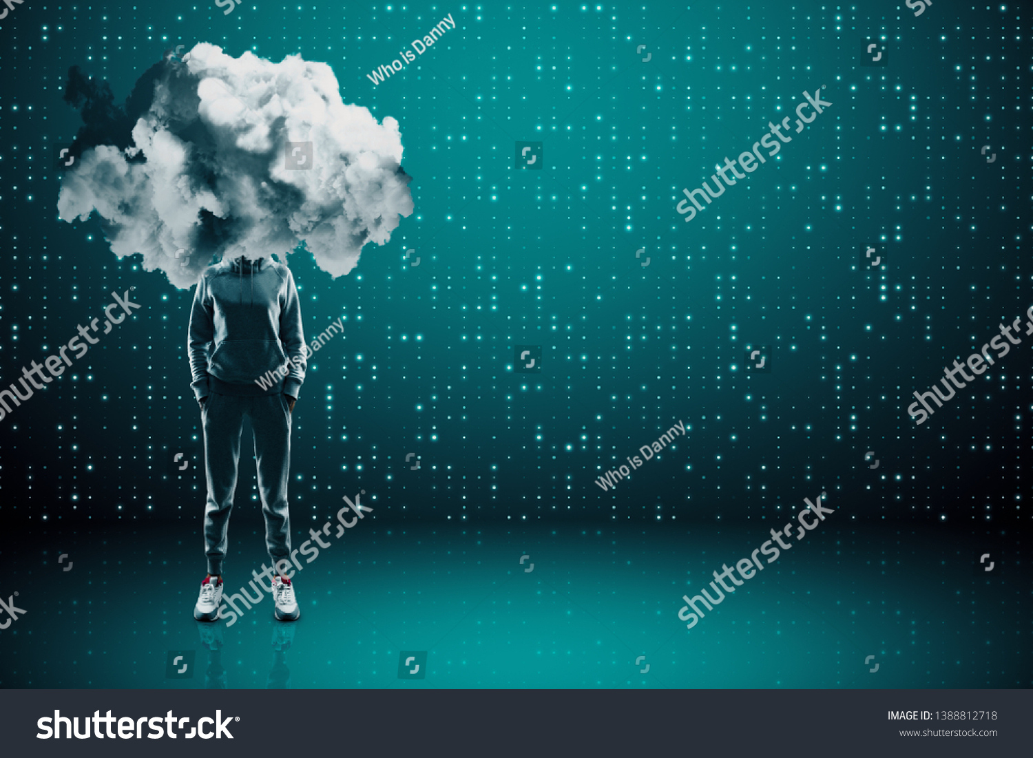Cloud Headed Hacker On Blue Background Stock Photo 1388812718 ...