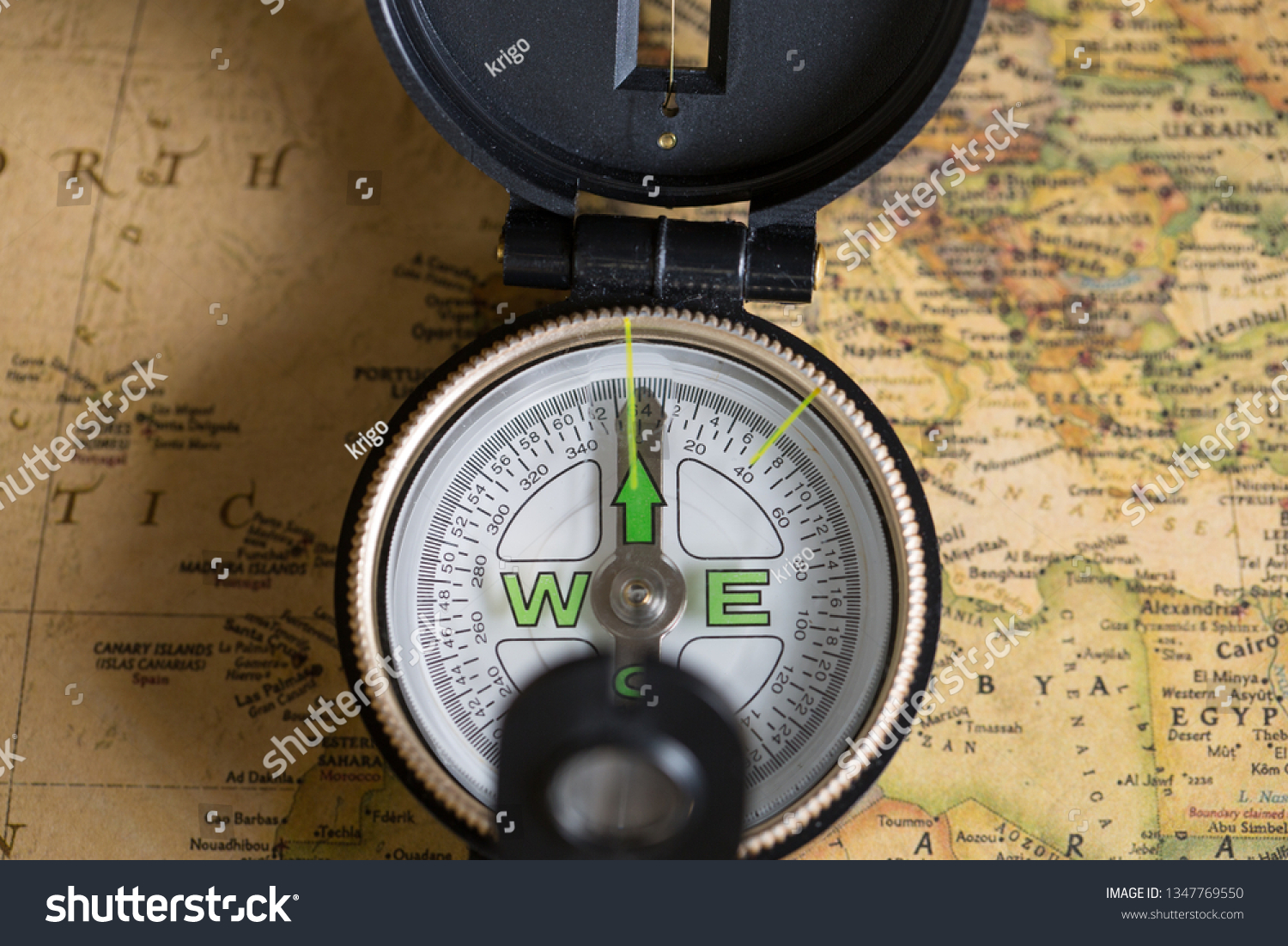 Compass On Rustic World Map Stock Photo 1347769550 | Shutterstock