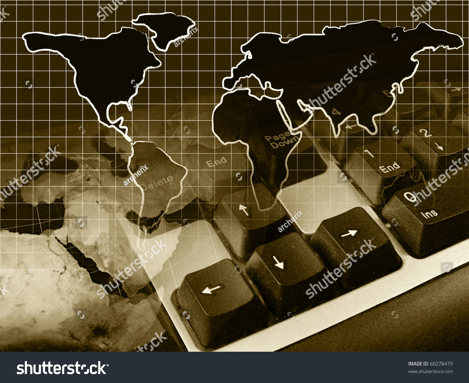 Computer Collage Map Computer Keyboard Globe Stock Illustration ...