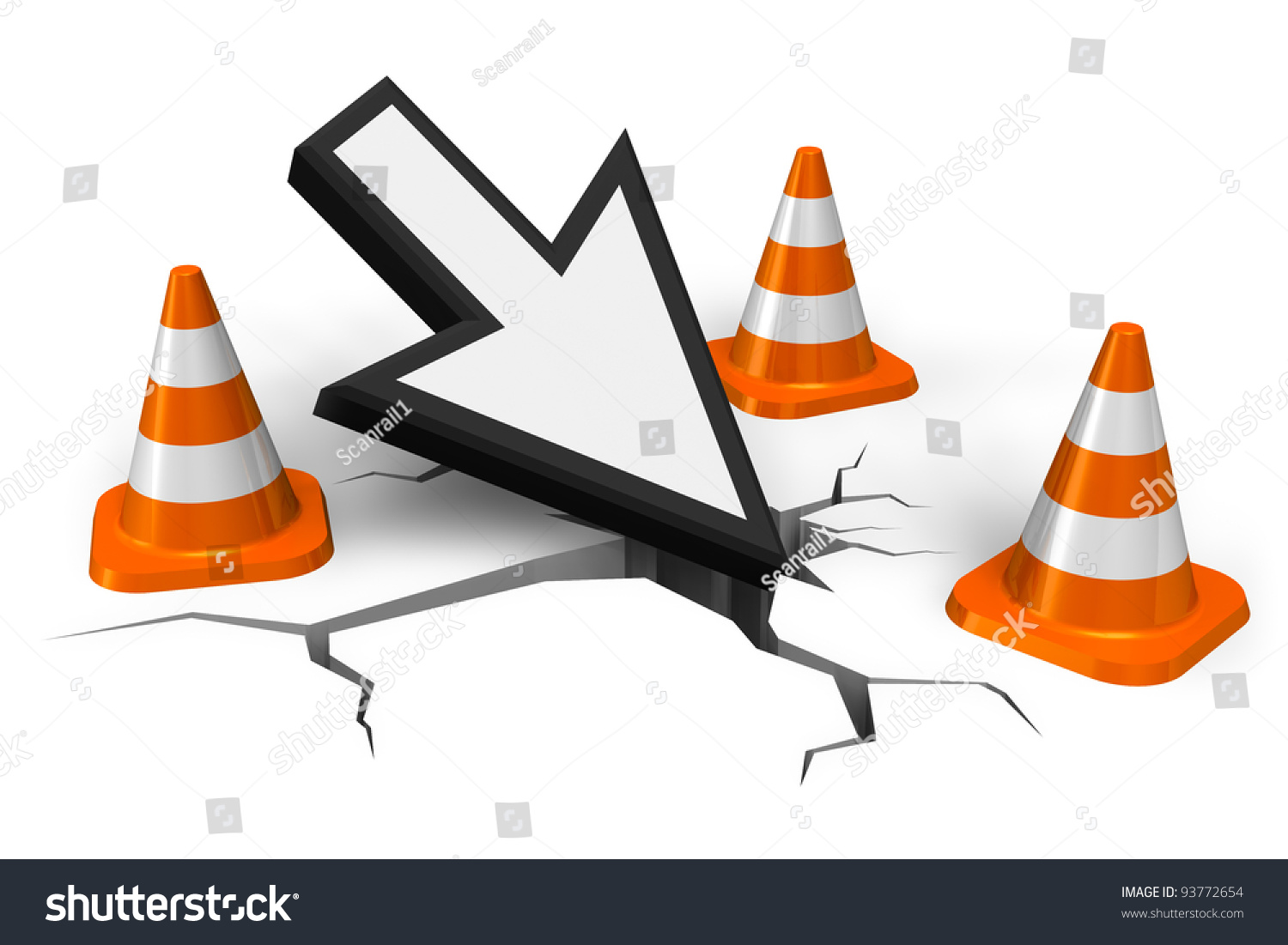 Computer Error Concept Mouse Pointer Crack Stock Illustration 93772654 ...