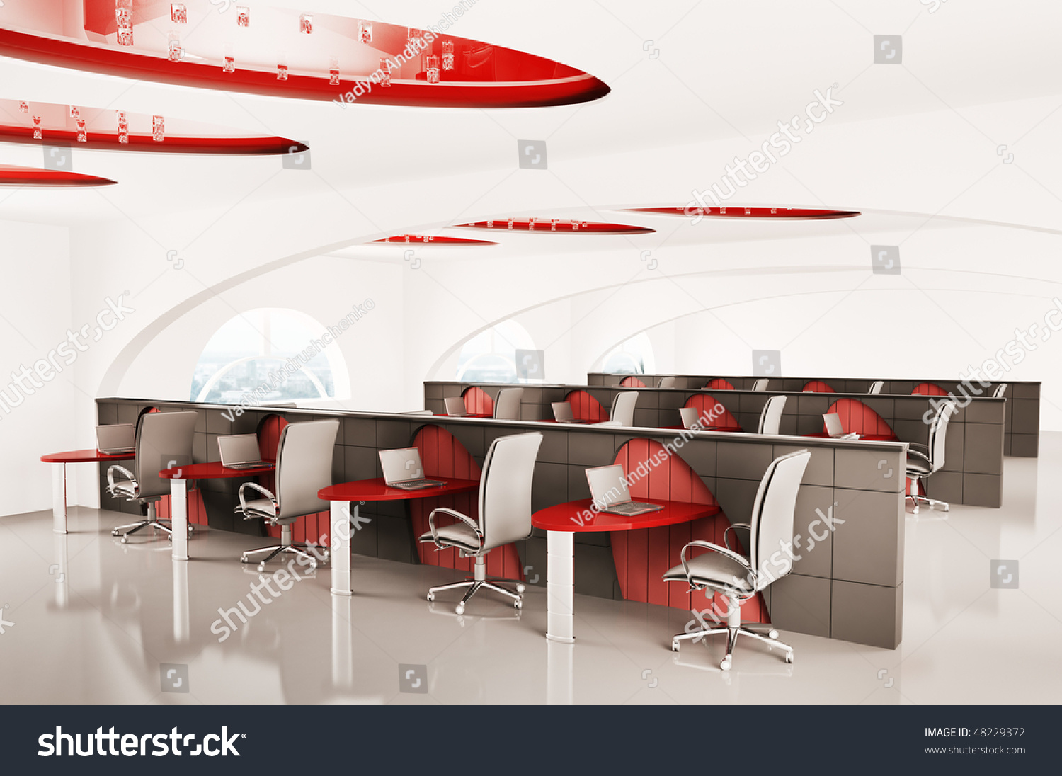 Computer Office Interior Laptops 3d Render Stock Illustration 48229372 ...