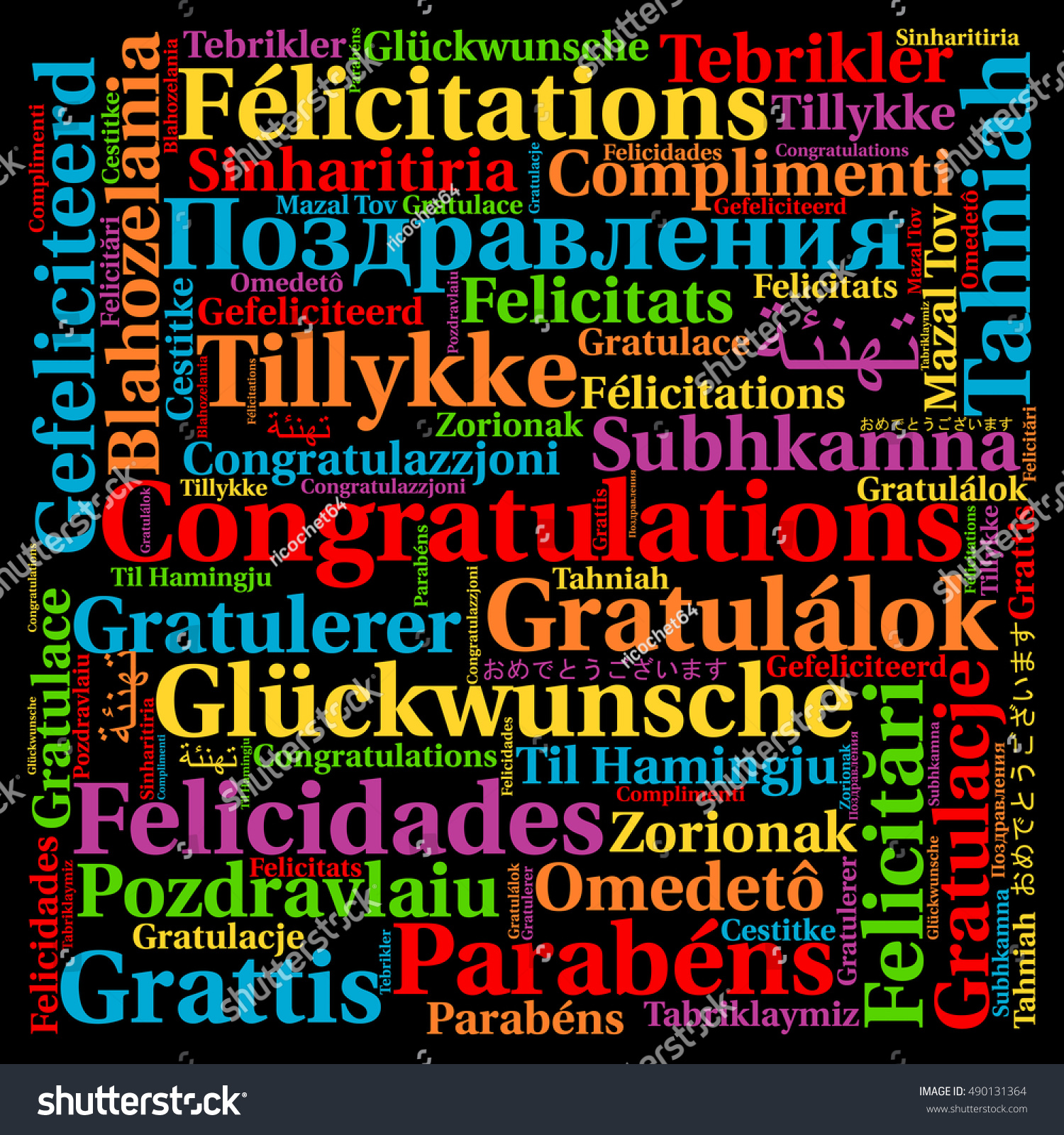 Congratulations Different Languages Word Cloud Stock Illustration