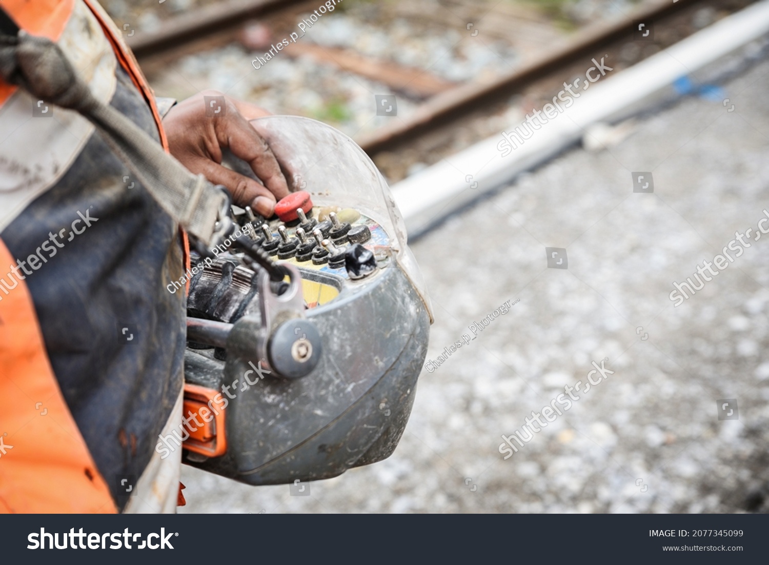 Construction Worker Controlling Machine Remote Control Stock Photo ...