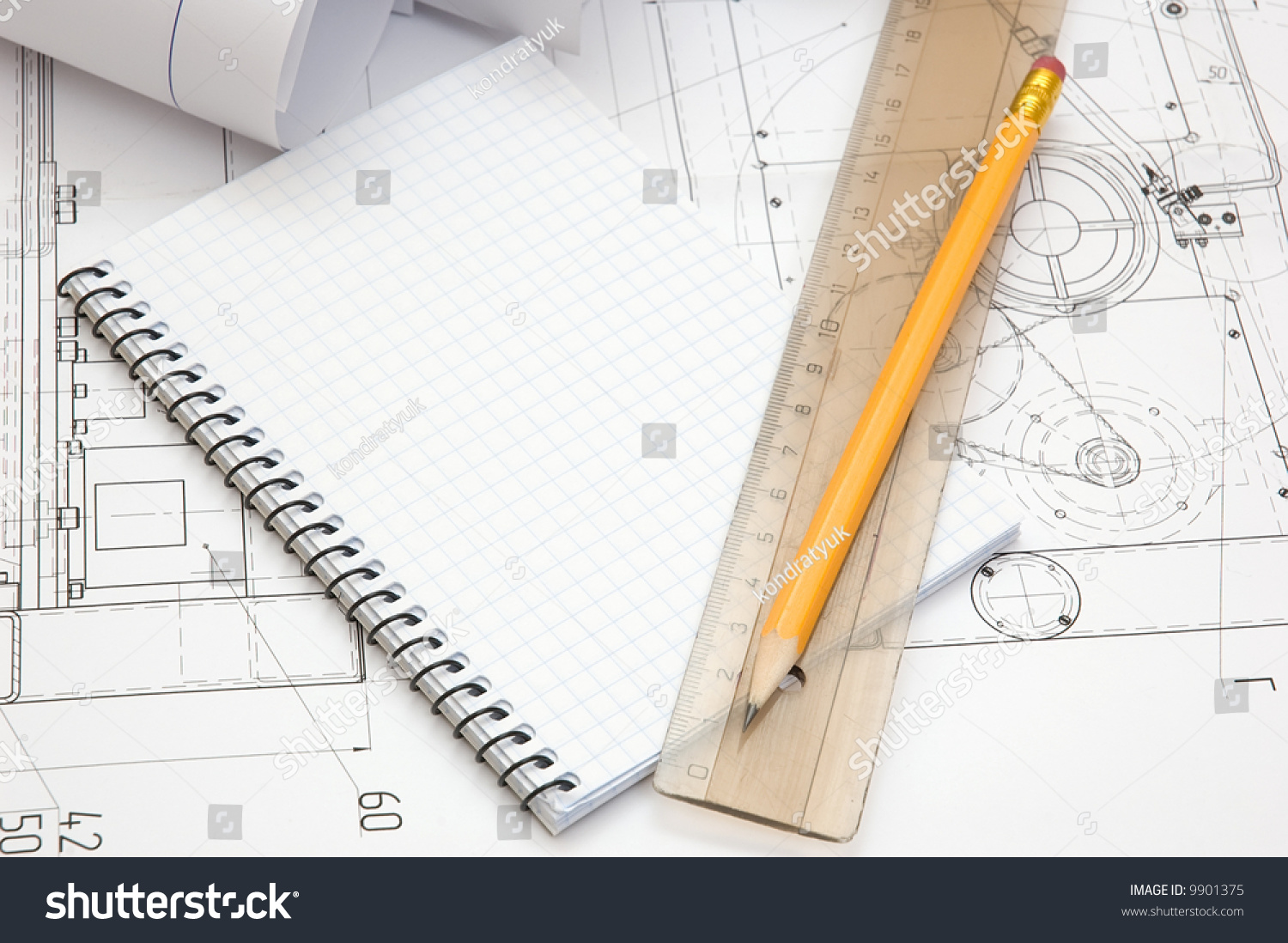 Drawings Engineers Workplace Stock Photo 9901375 | Shutterstock