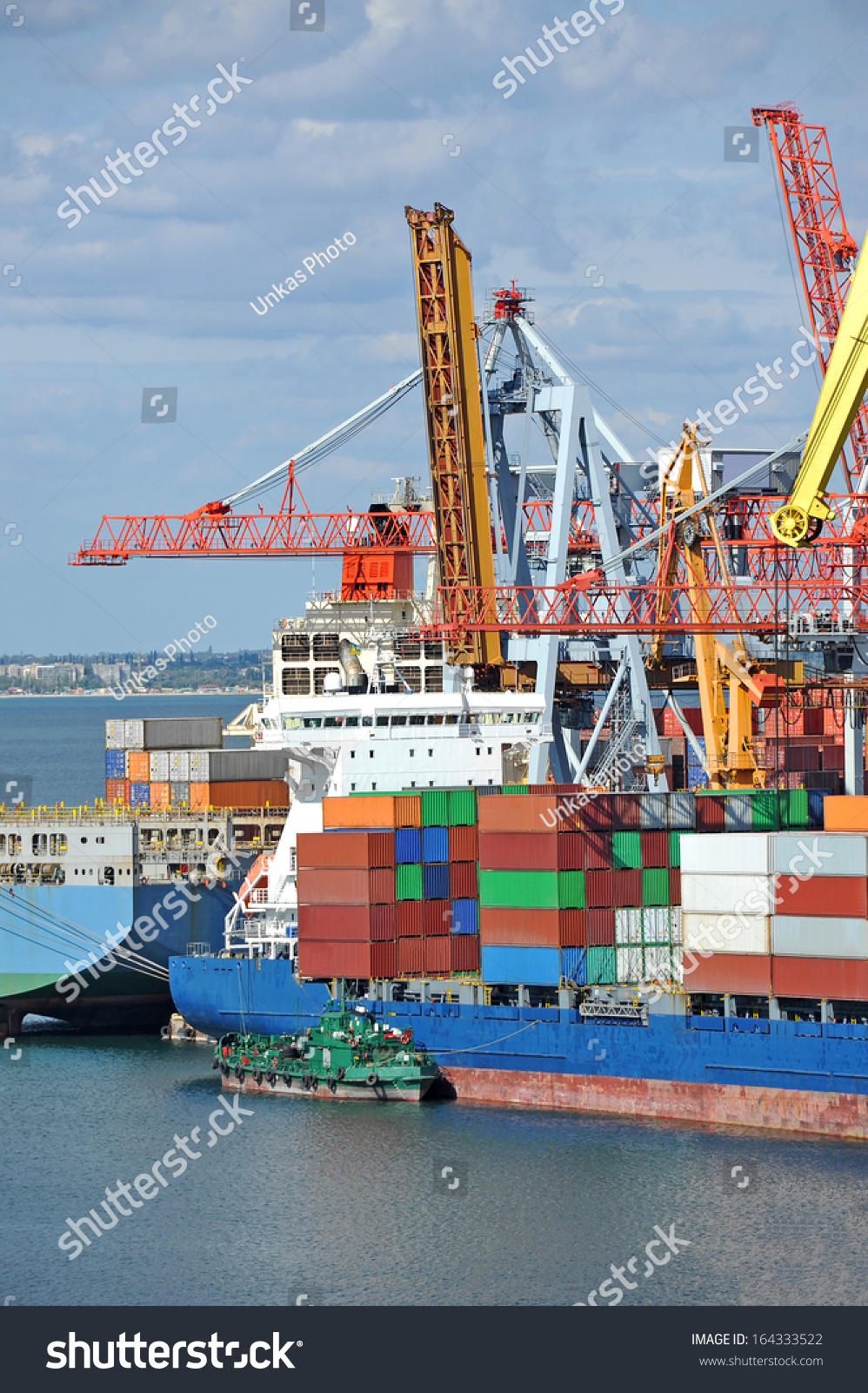 Container Stack Ship Under Crane Bridge Stock Photo 164333522 ...