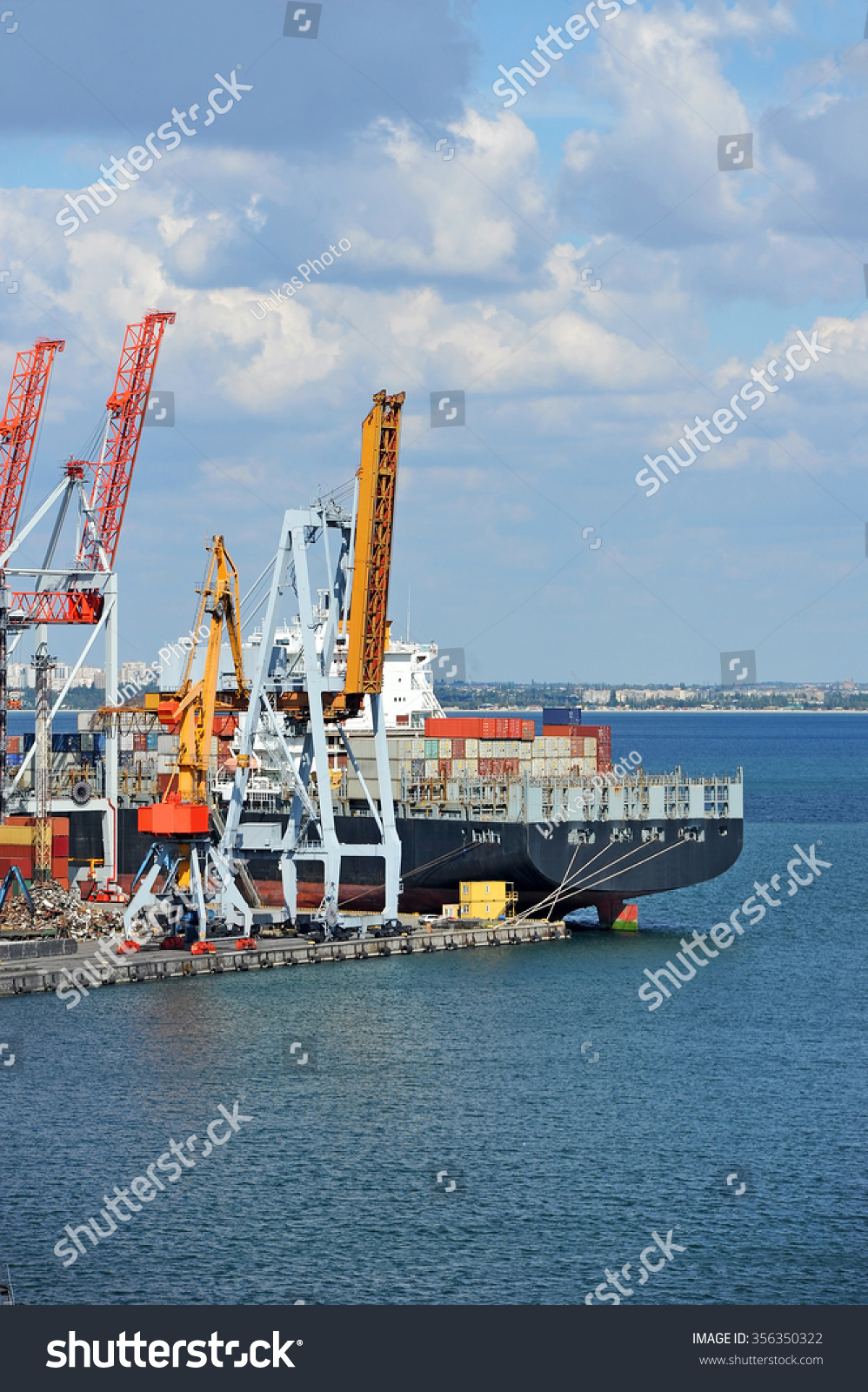 Container Stack Ship Under Crane Bridge Stock Photo 356350322 ...