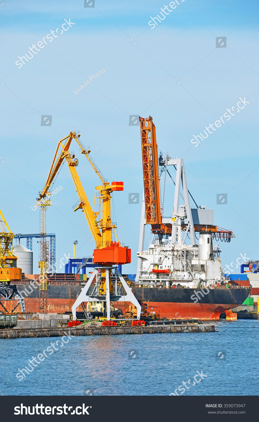 Container Stack Ship Under Crane Bridge Stock Photo 359073947 ...