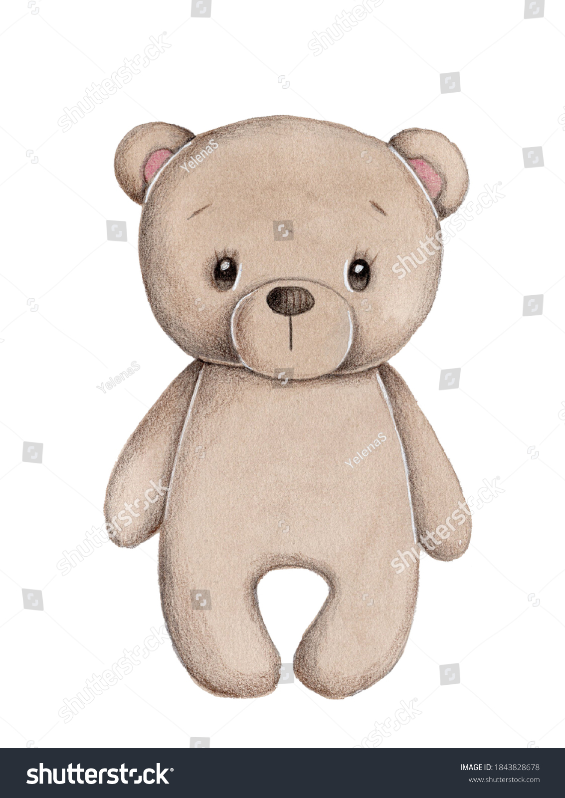 Cute Cartoon Brown Teddy Bear Watercolor Stock Illustration 1843828678