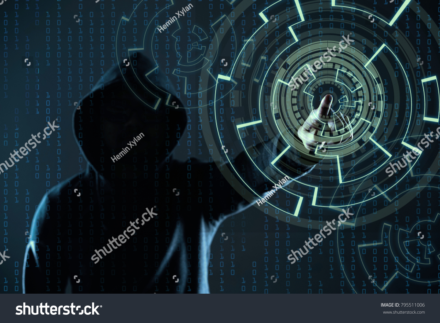 Cyber Crime Concept Hooded Hacker Binary Stock Photo 795511006 ...