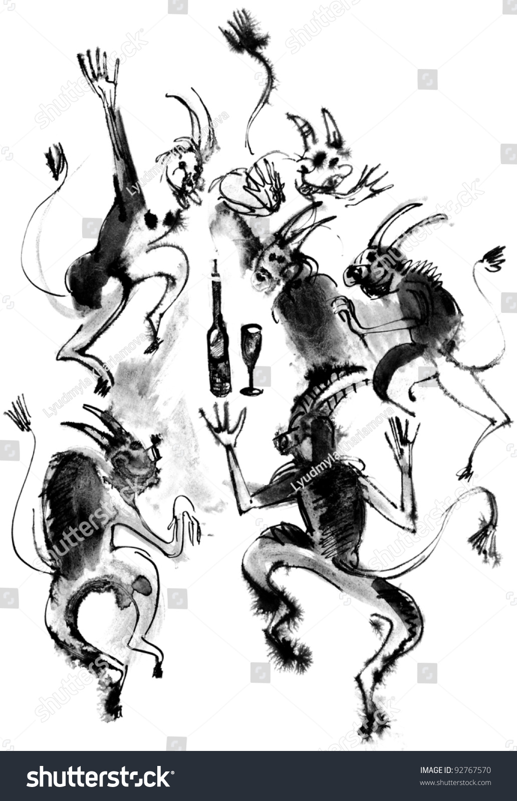 Dancing Devils Ink Drawing Stock Illustration 92767570 | Shutterstock