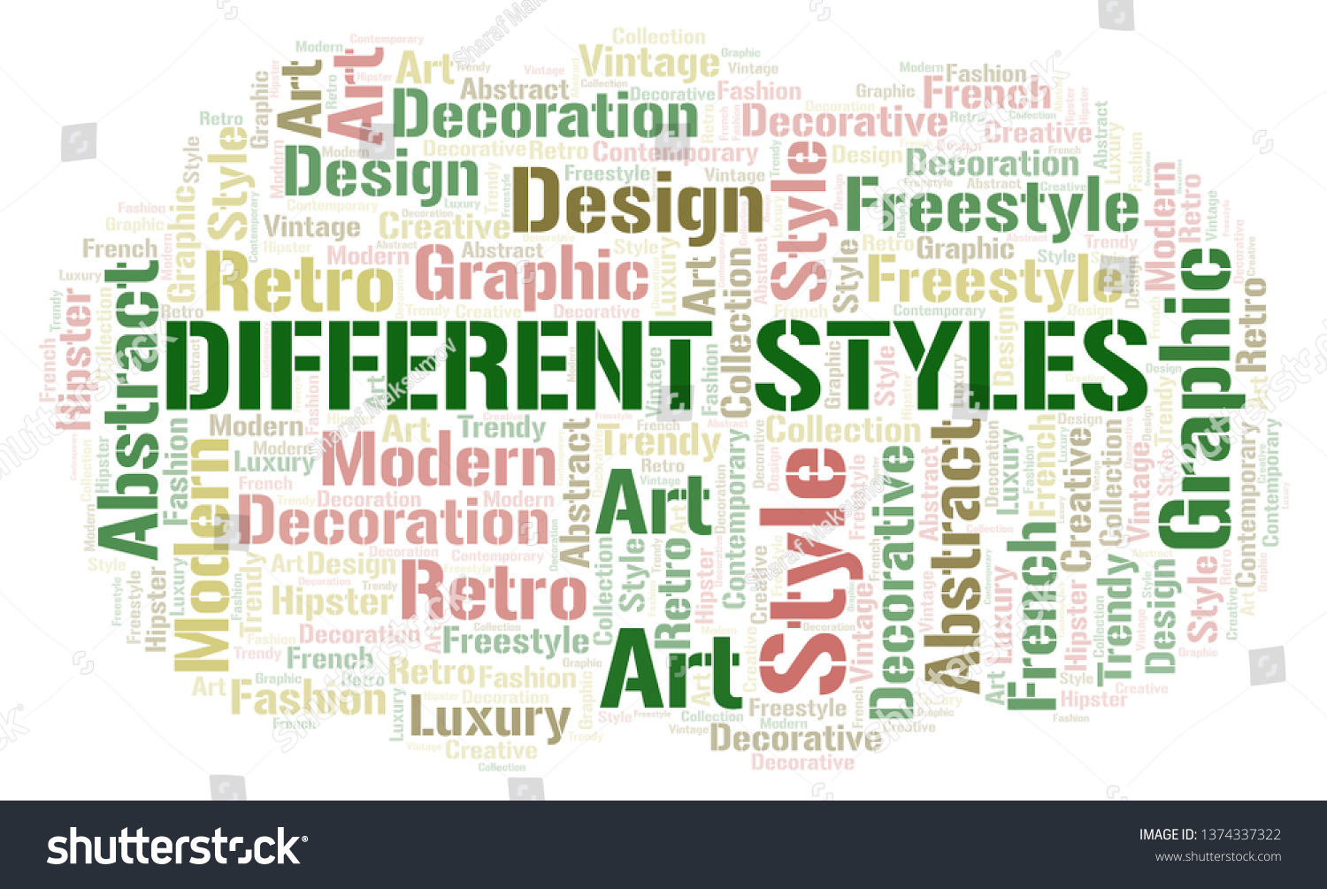 Different Styles Word Cloud Stock Illustration 1374337322