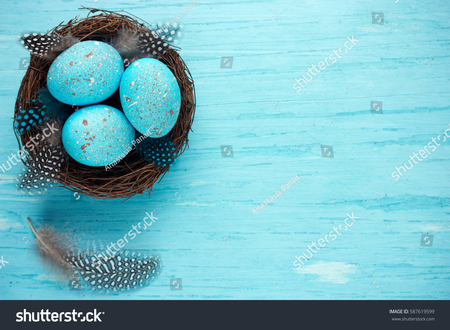 Easter Eggs Nest Turquoise Easter Background Stock Photo (Edit Now ...