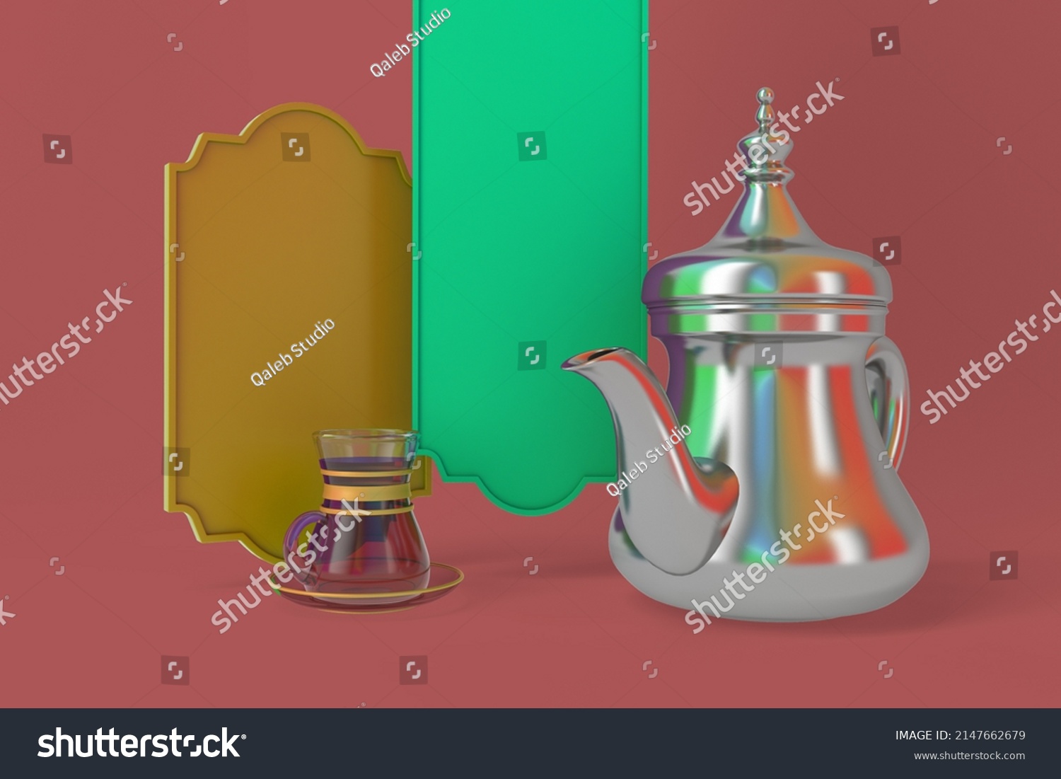Eid Tea Cup Red Background 3d Stock Illustration 2147662679 | Shutterstock