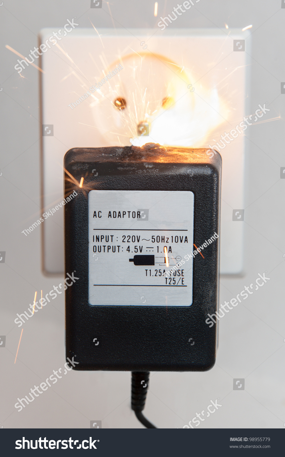 Electrical Adapter Failure Causing Fire Stock Photo (Edit Now) 98955779