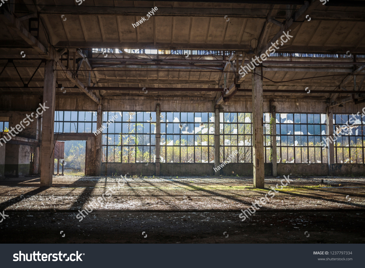 Empty Broken Factory Hall Stock Photo (Edit Now) 1237797334