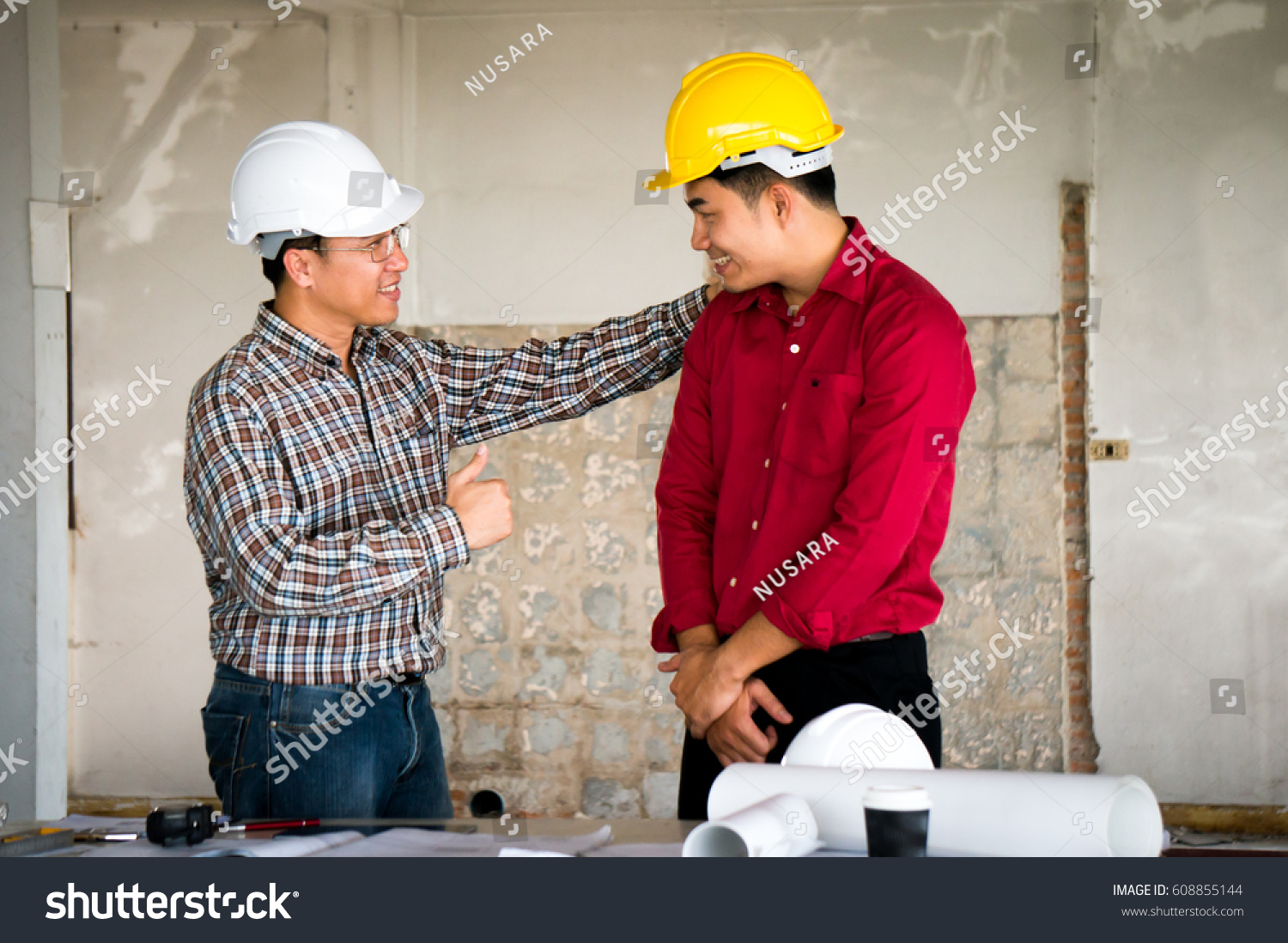 Engineer Commend Worker Work Completion Stock Photo 608855144 ...