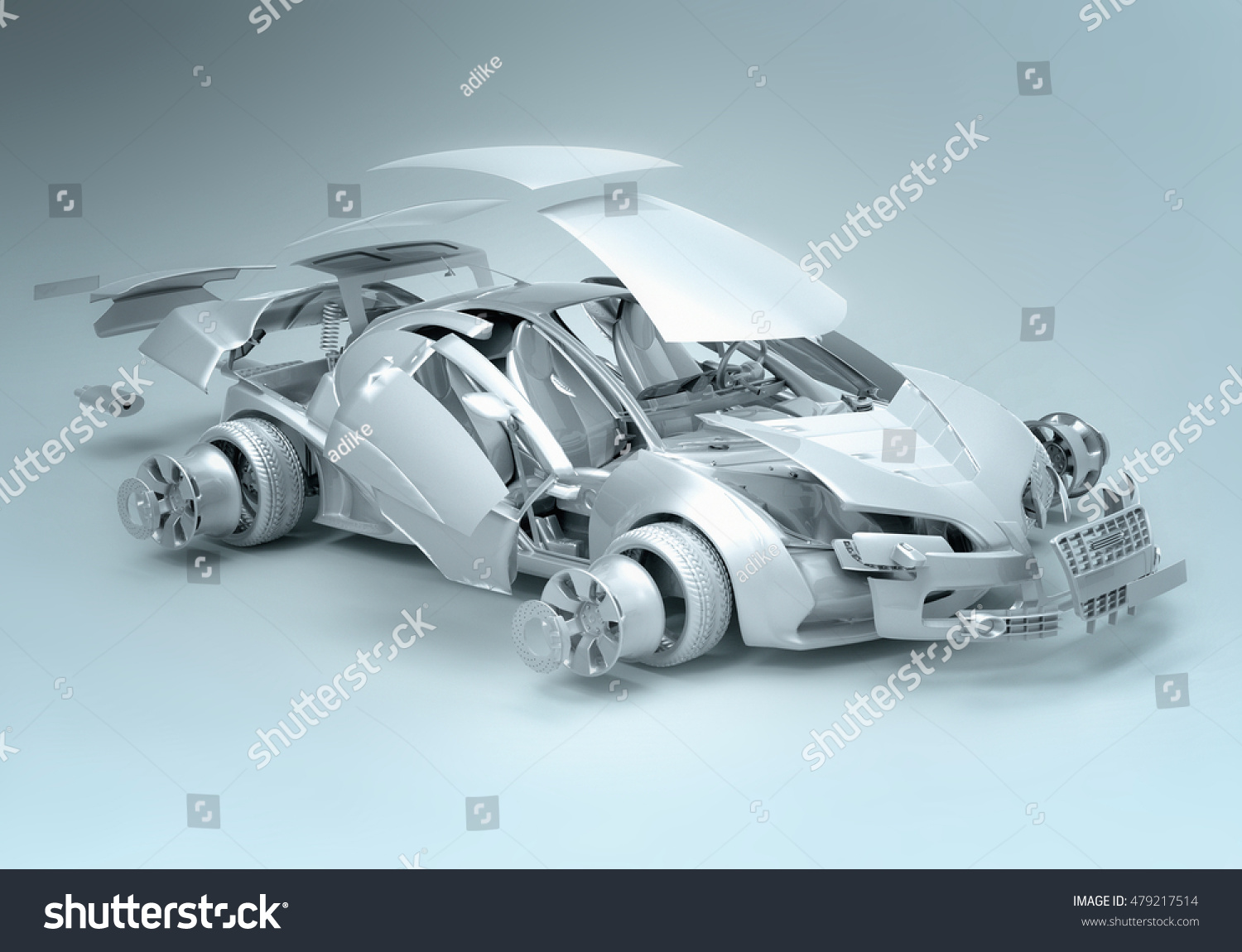 Exploded Car 3d Illustration Stock Illustration 479217514