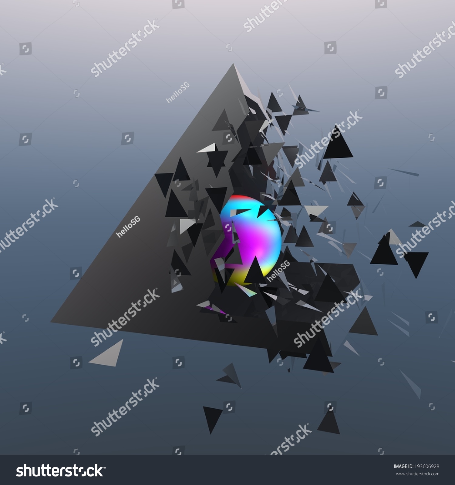 Exploding Black Pyramid Setting Colour Sphere Stock Illustration ...