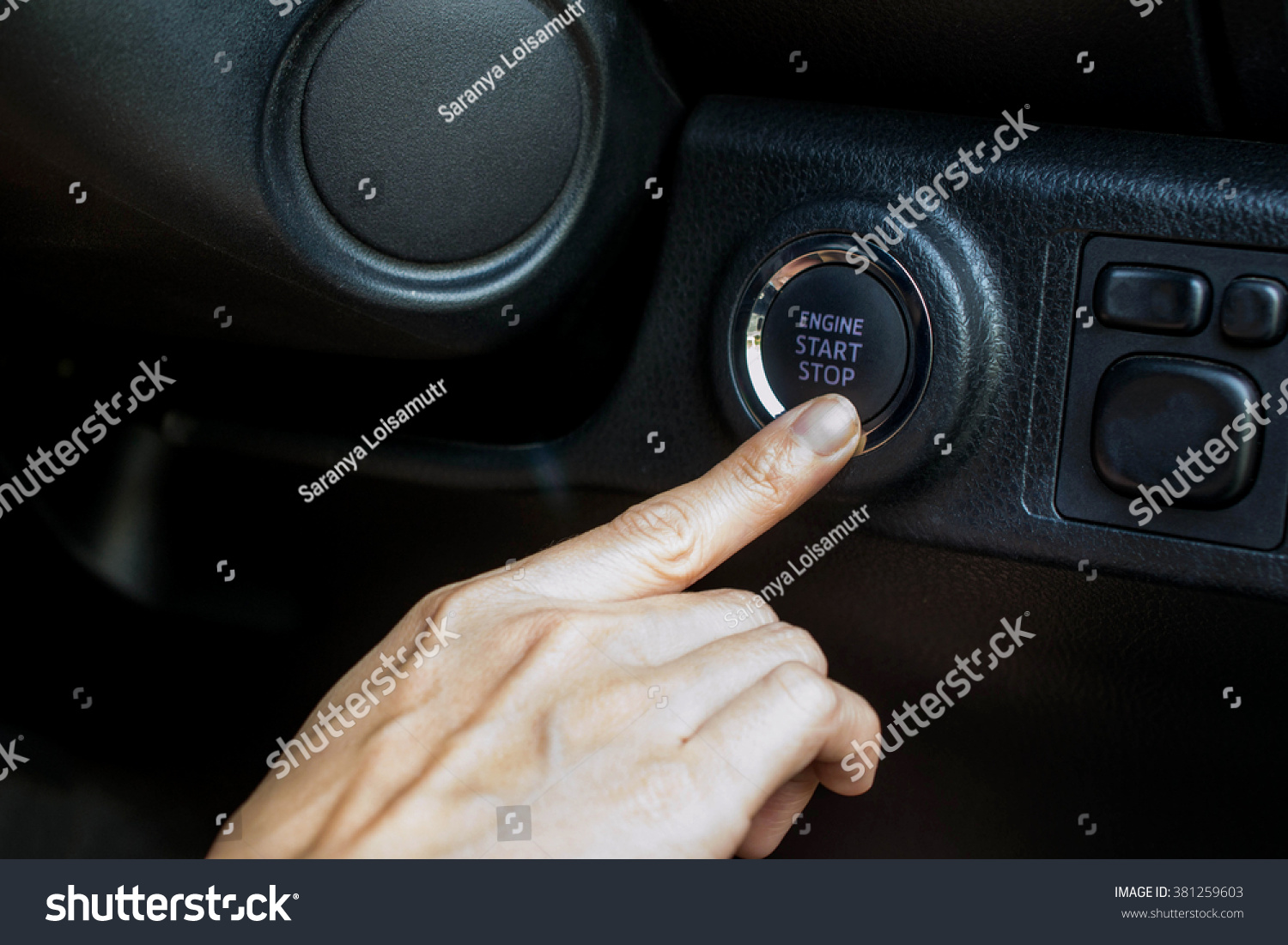 Finger Pushing Start Button Engine Car Stock Photo (Edit Now) 381259603