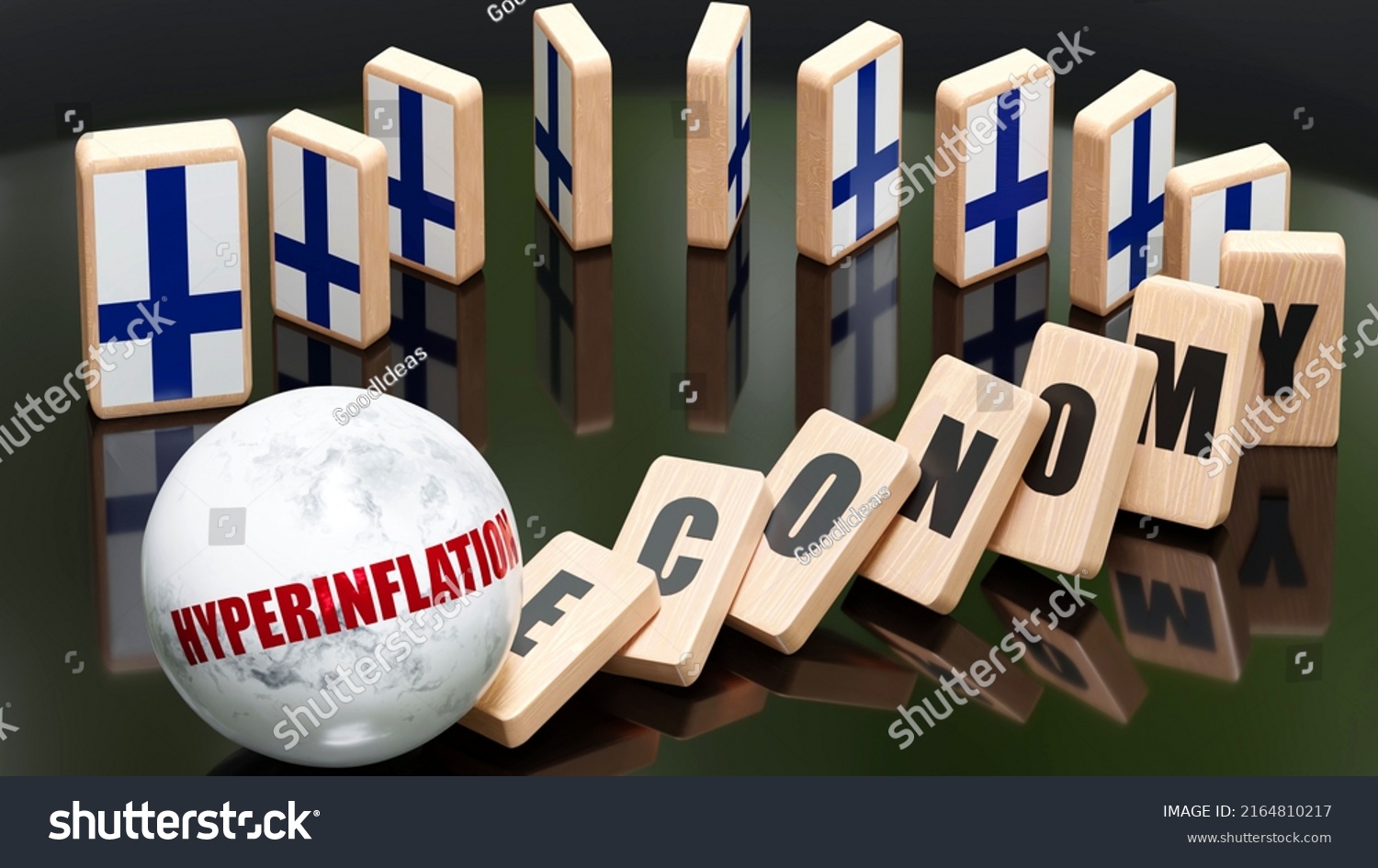 Finland Hyperinflation Economy Domino Effect Chain Stock Illustration