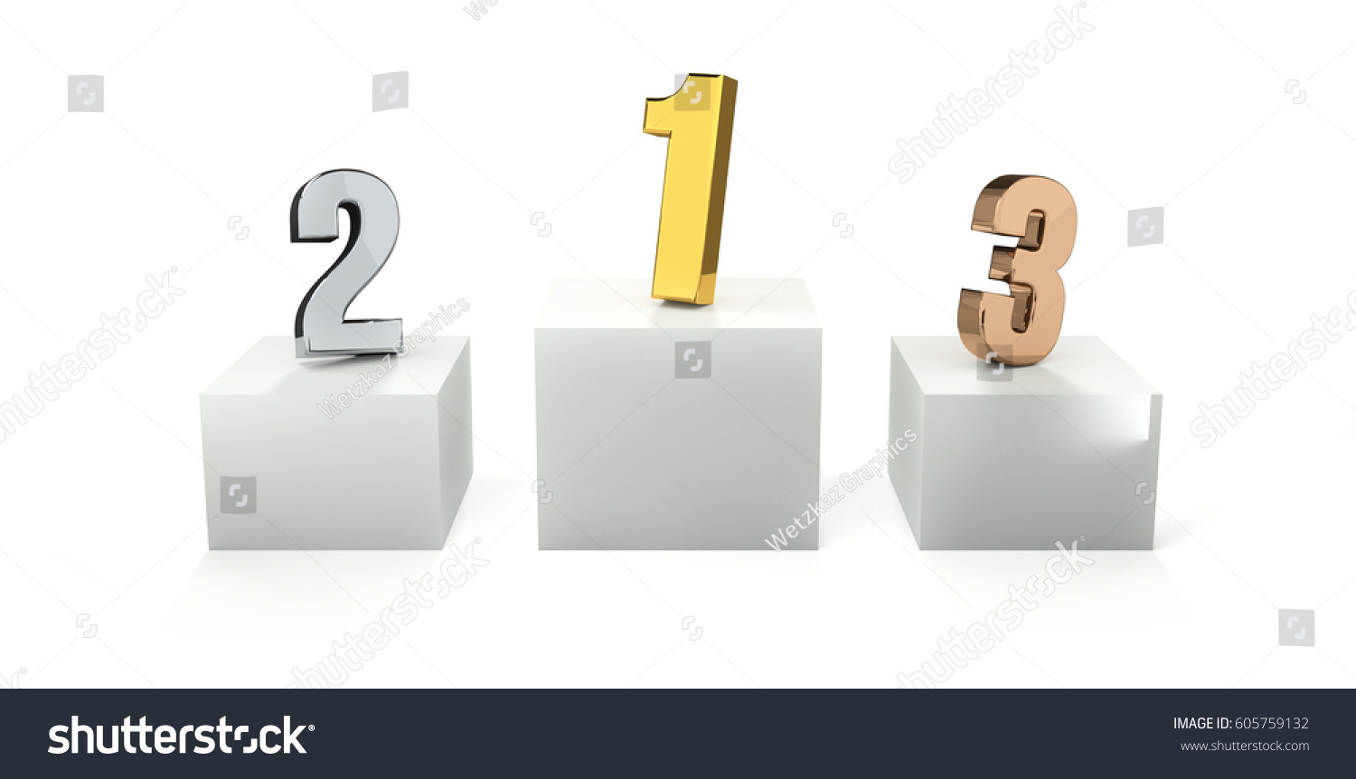 First Second Third Podium 3d Render Stock Illustration 605759132