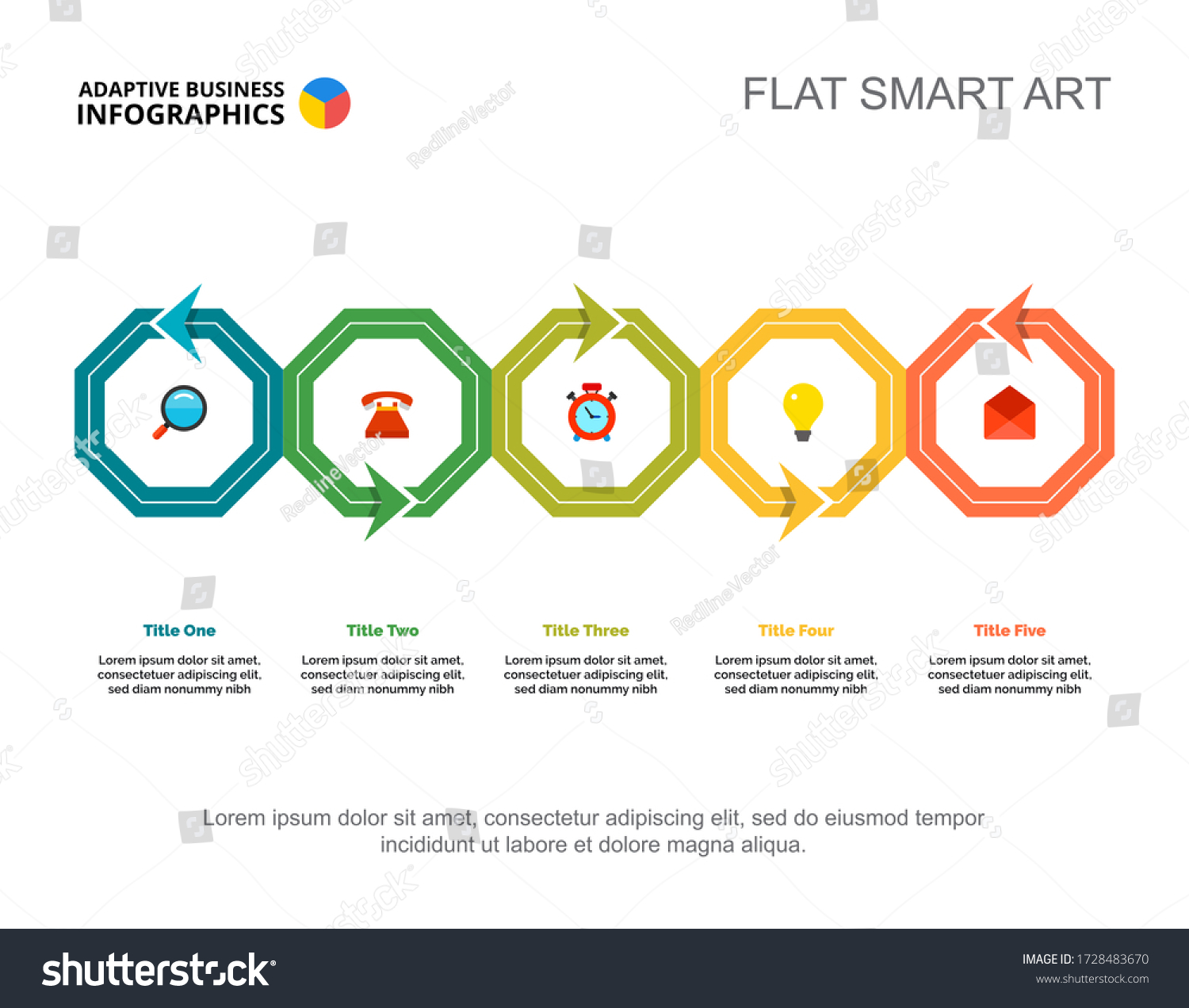 Five Points Process Chart Slide Template Stock Illustration 1728483670