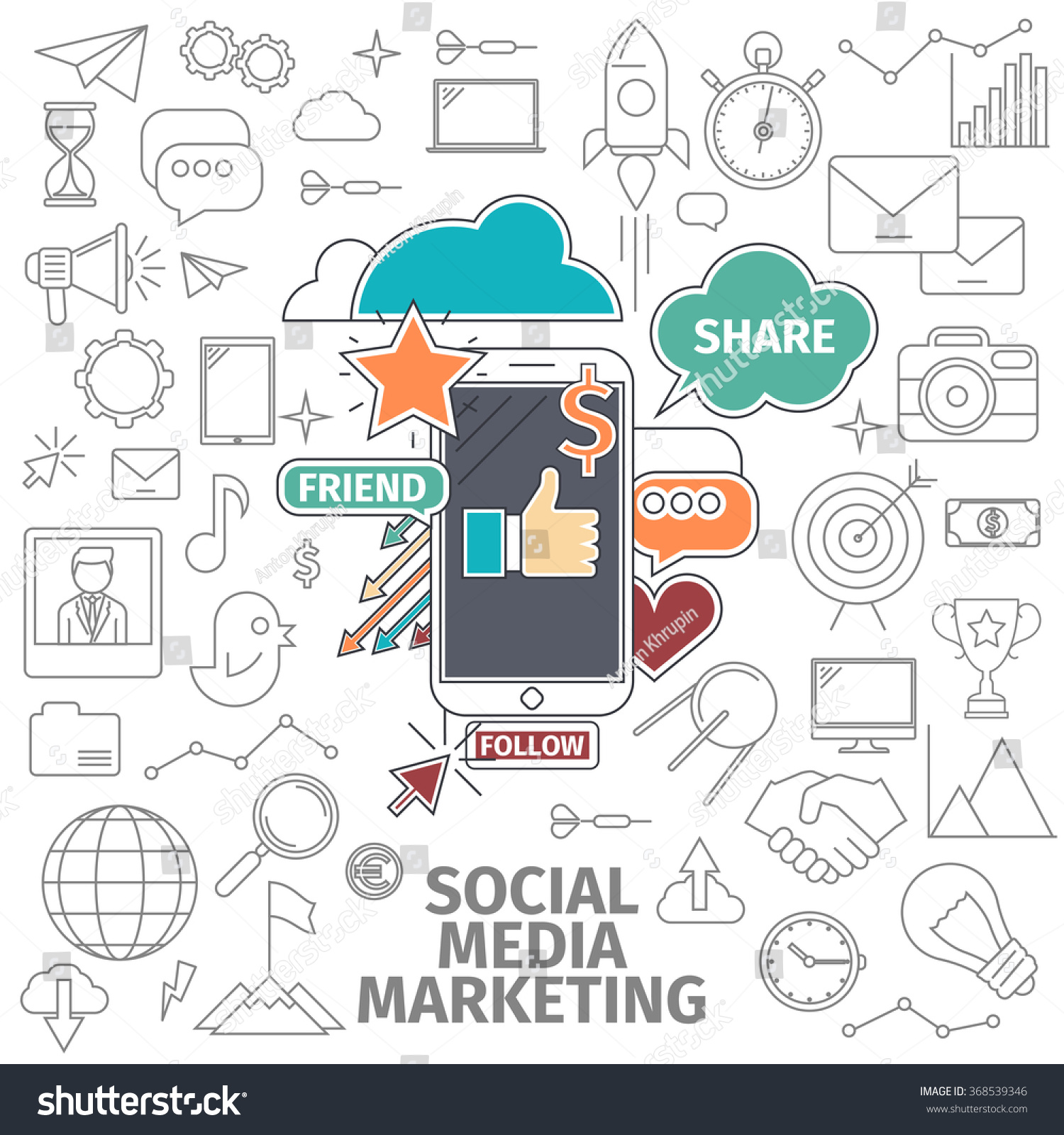 Flat Line Art Concept Social Media Stock Illustration 368539346 ... Flat Line Art Concept Social Media Stock Illustration 368539346 ...