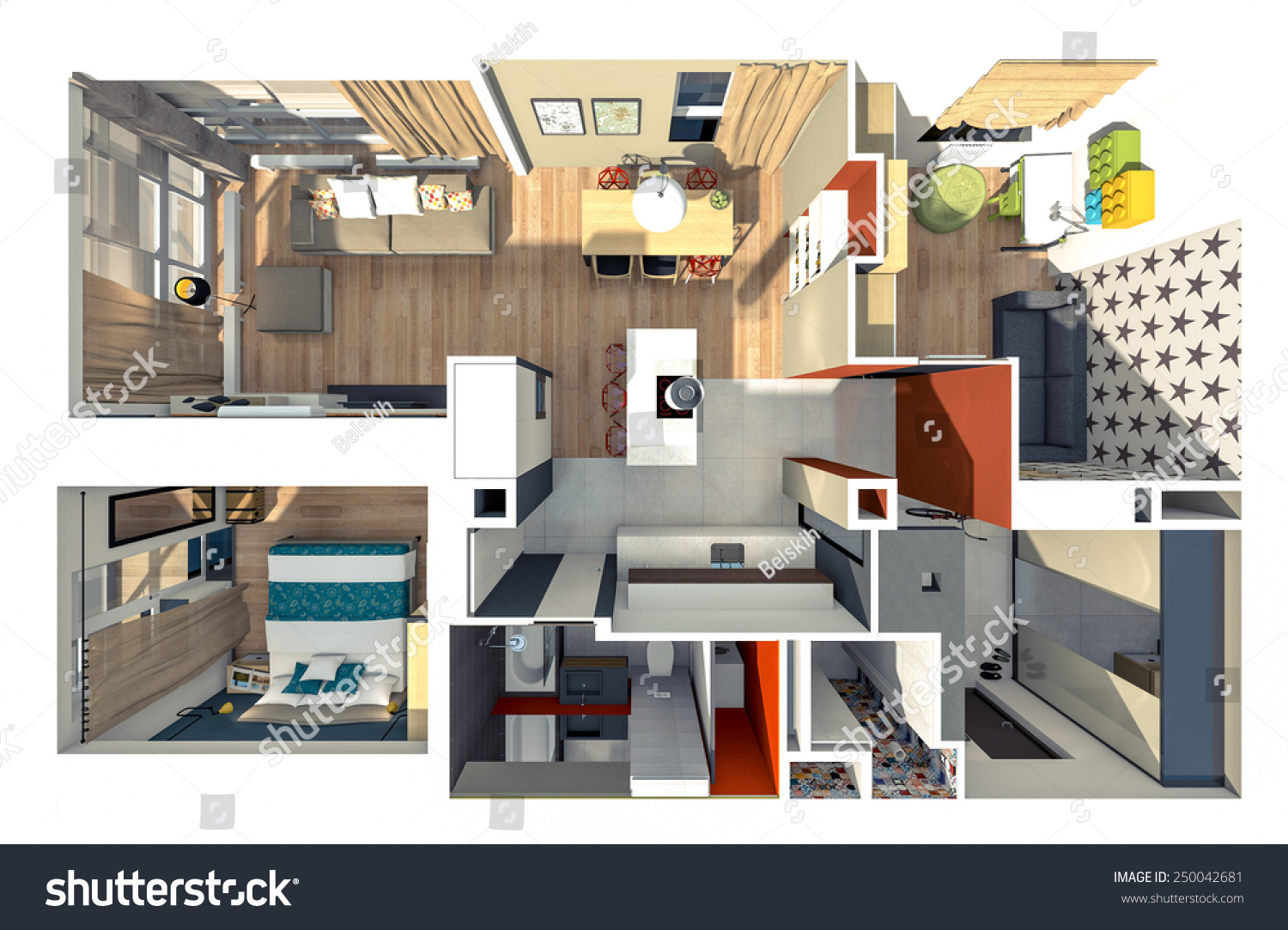 Flat Top View 3d Rendering Stock Illustration 250042681 | Shutterstock