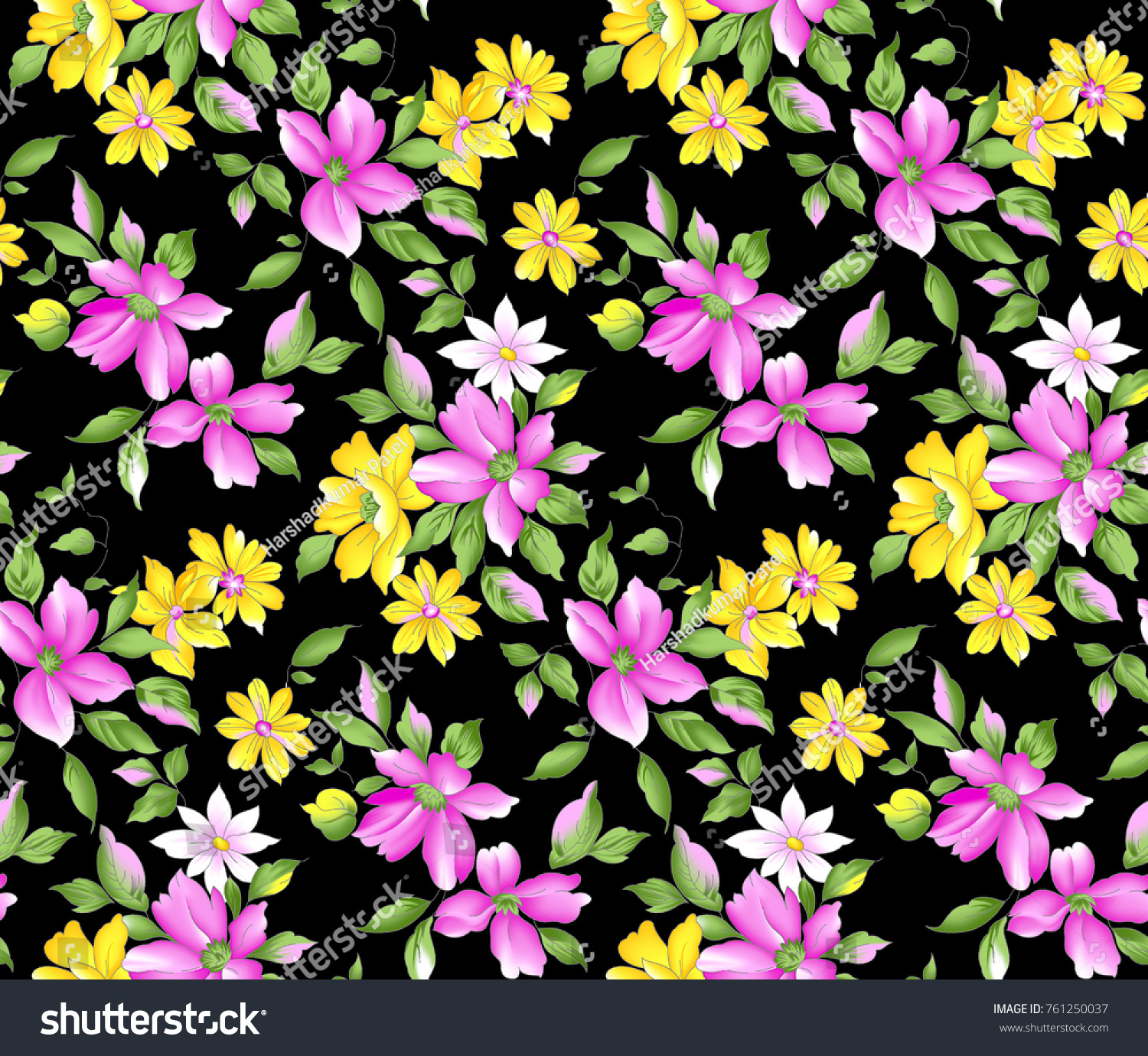 Flower Pattern Black Background Stock Illustration 761250037 | Shutterstock