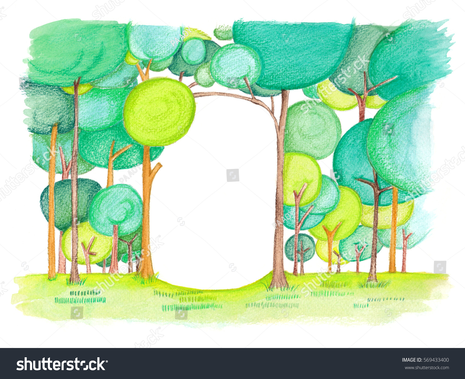 Forest Tree Frame Withe Text Box Stock Illustration 569433400 ...