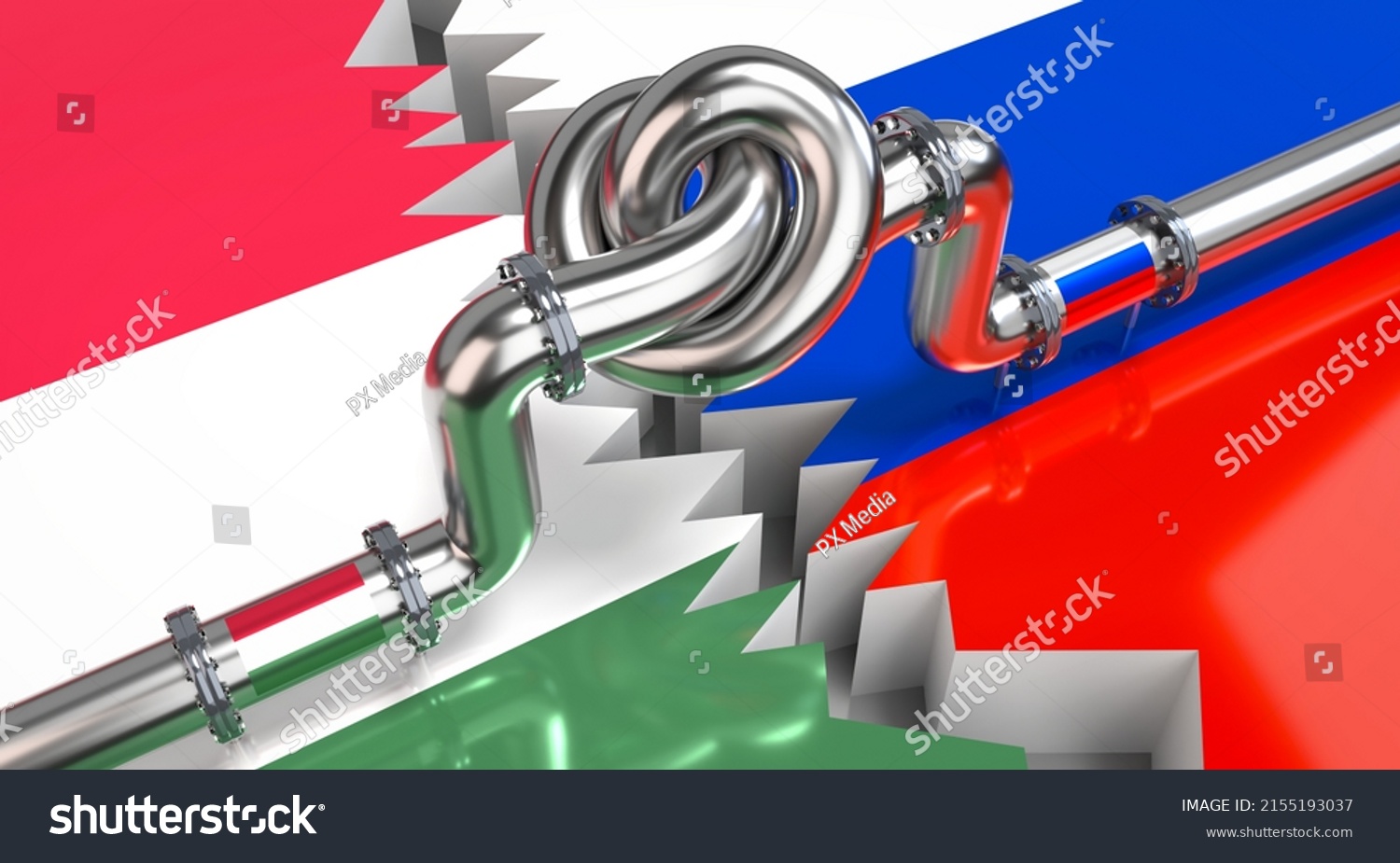Fuel Gas Pipeline Knot Flags Hungary Stock Illustration 2155193037